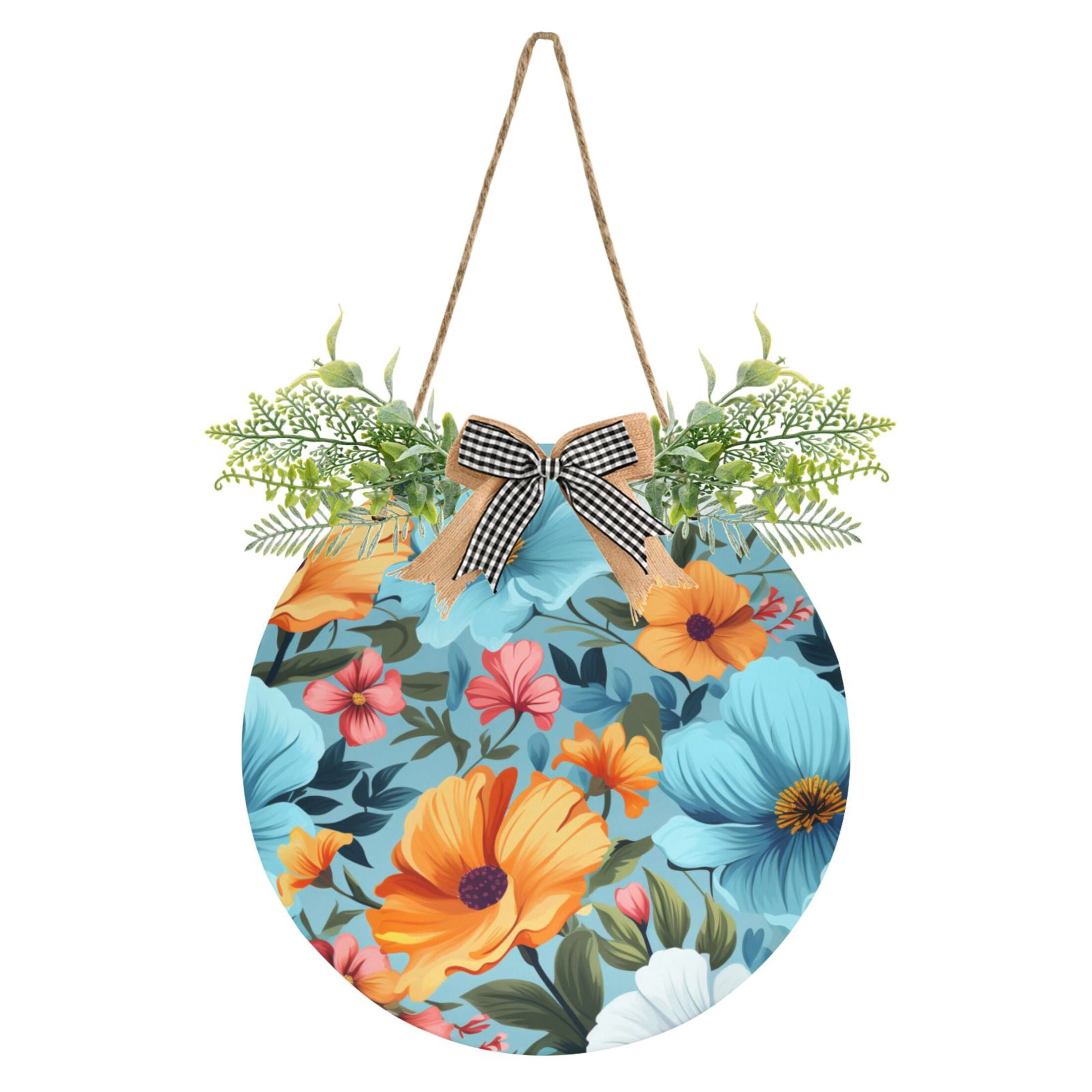 Welcome Door Sign Clorful Beautiful Floral 11.8" Round Front Entrance ...