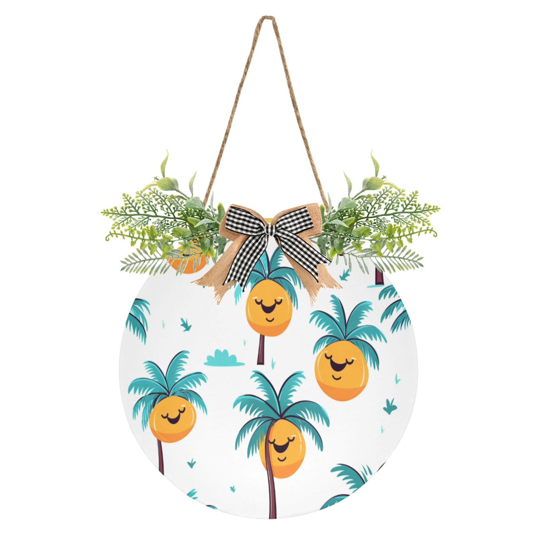 Welcome Door Sign Coconut Tree 11.8" Round Front Entrance Hanging Sign ...