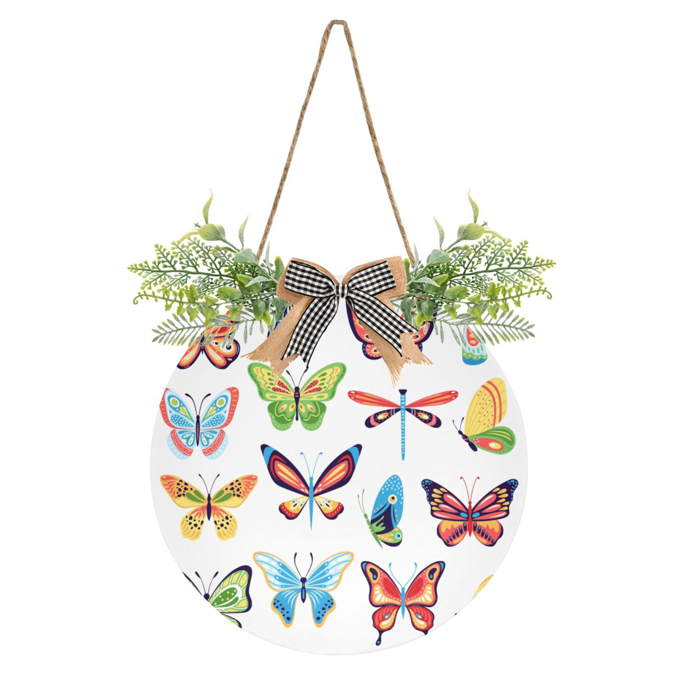 Welcome Door Sign Colorful Butterflies 11.8" Round Front Entrance ...