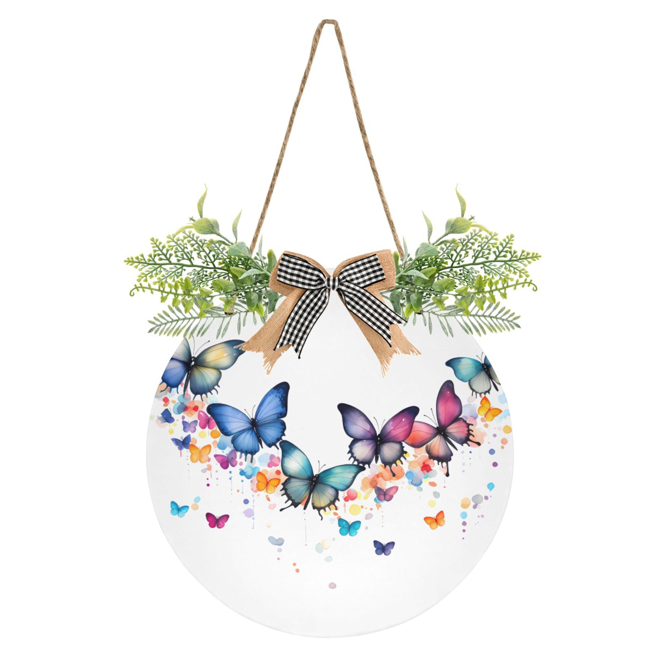 Welcome Door Sign Colorful Butterflies 11.8" Round Front Entrance ...