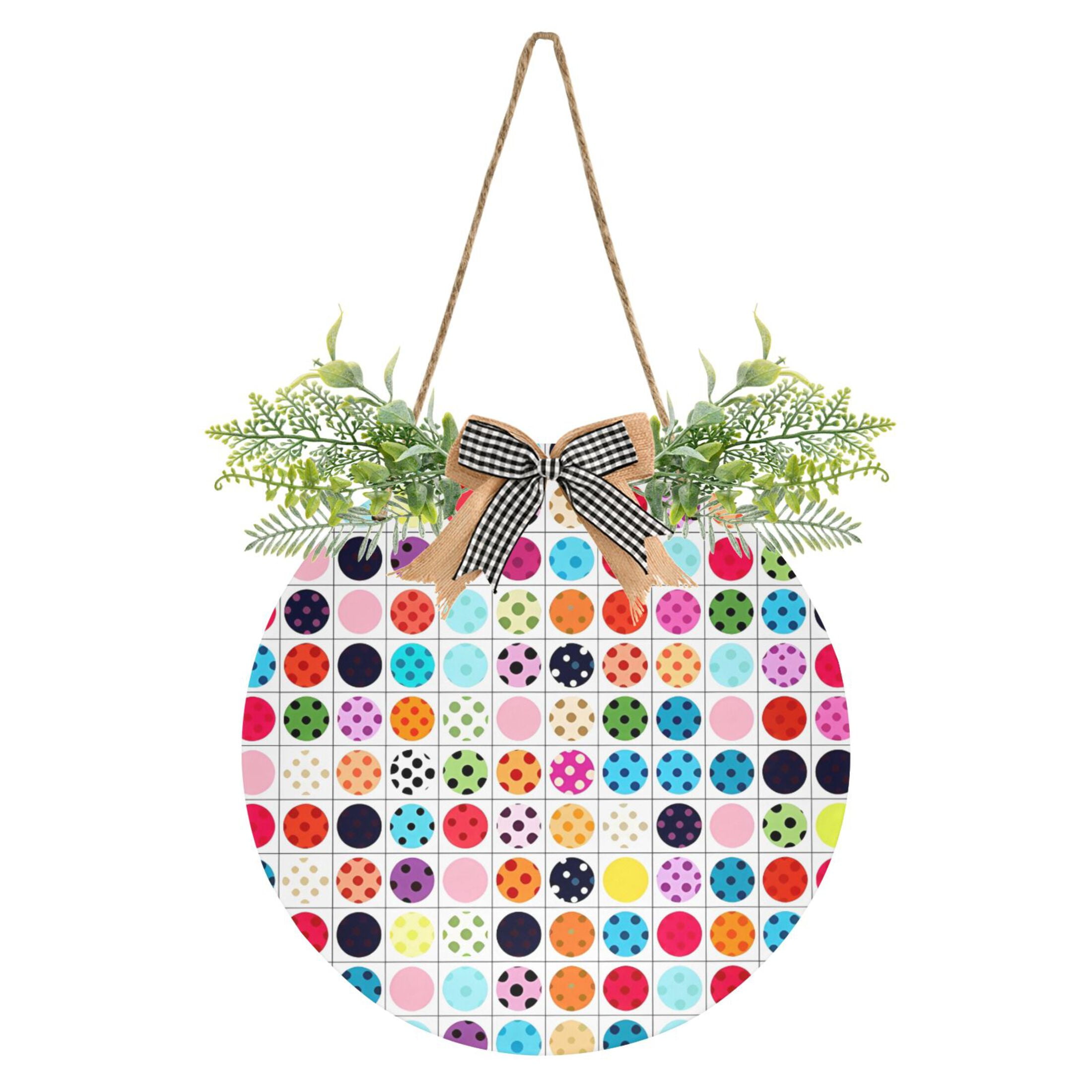 Welcome Door Sign Colorful Dots 11.8" Round Front Entrance Hanging Sign ...