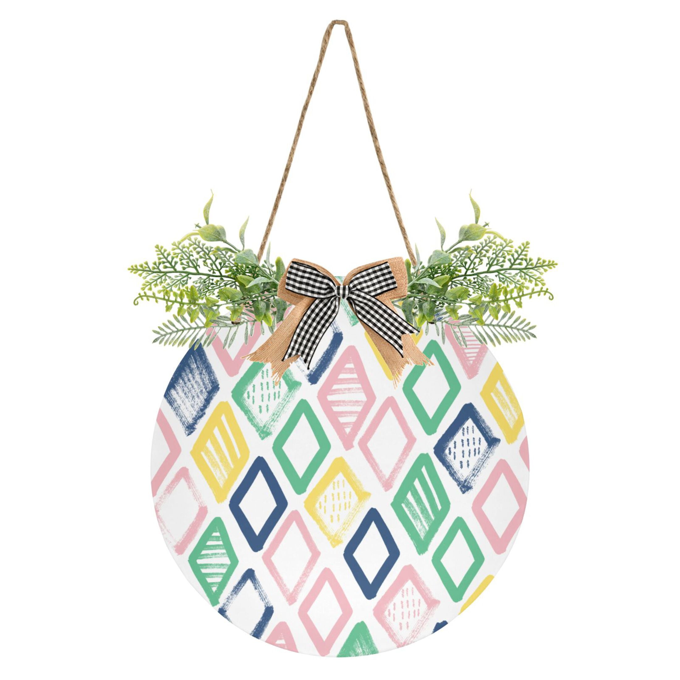 Welcome Door Sign Colorful Lattice 11.8" Round Front Entrance Hanging ...