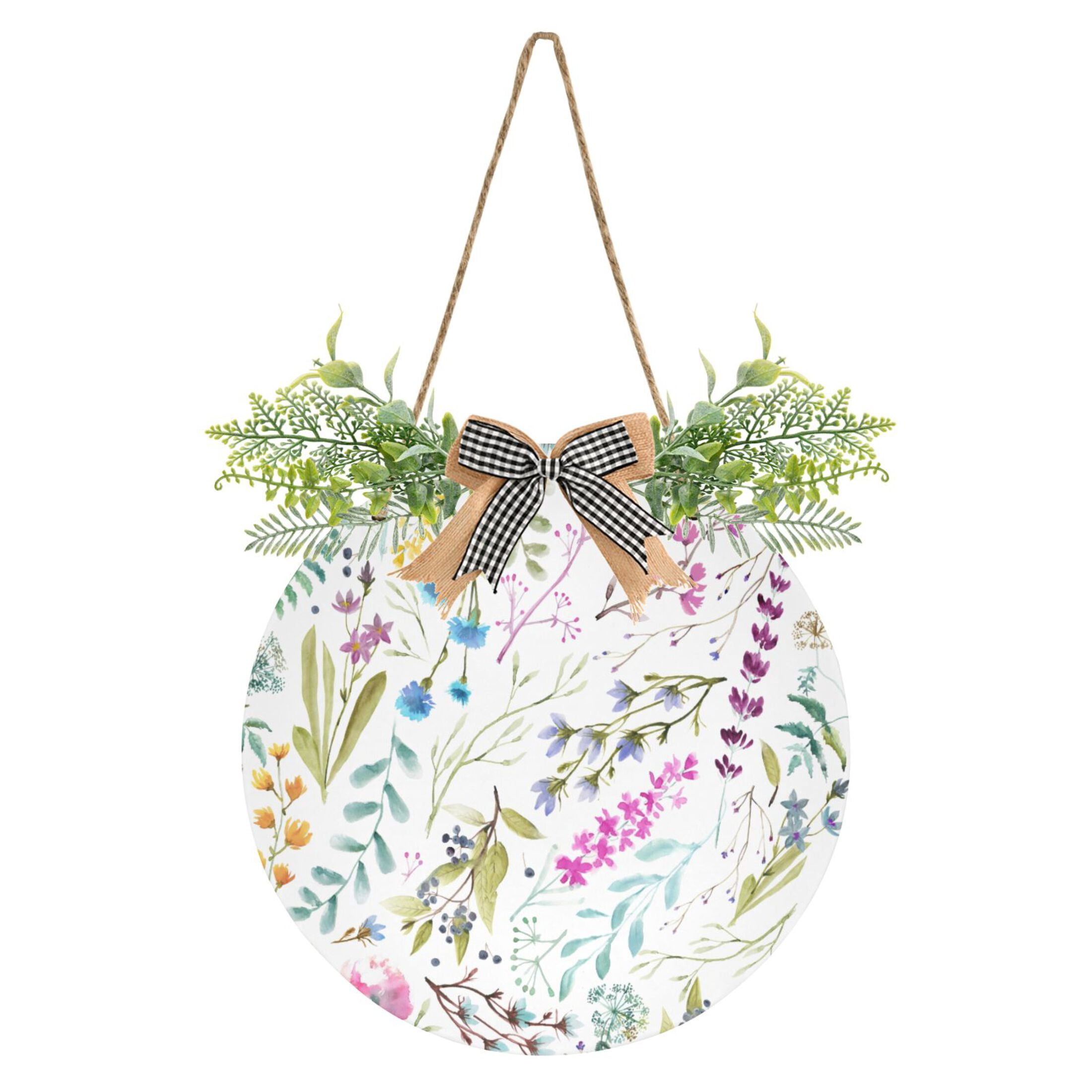 Welcome Door Sign Colorful Leaves with Floral 11.8" Round Front ...