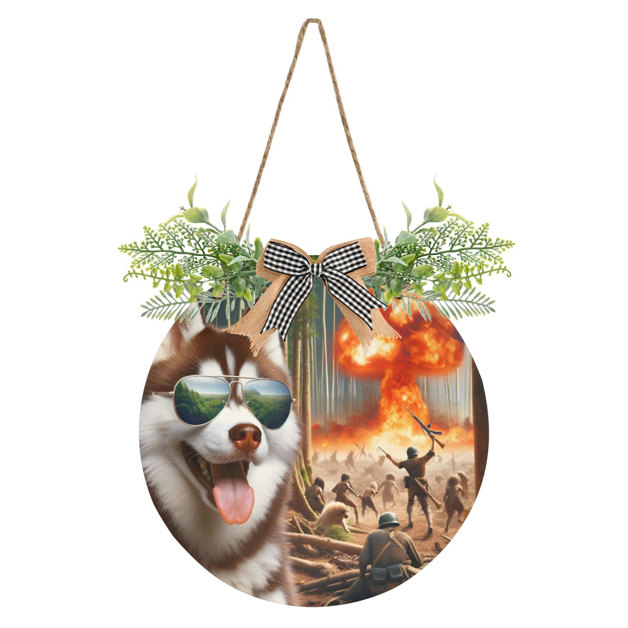 Welcome Door Sign Cool Husky Wearing Sunglasses 11.8" Round Front ...