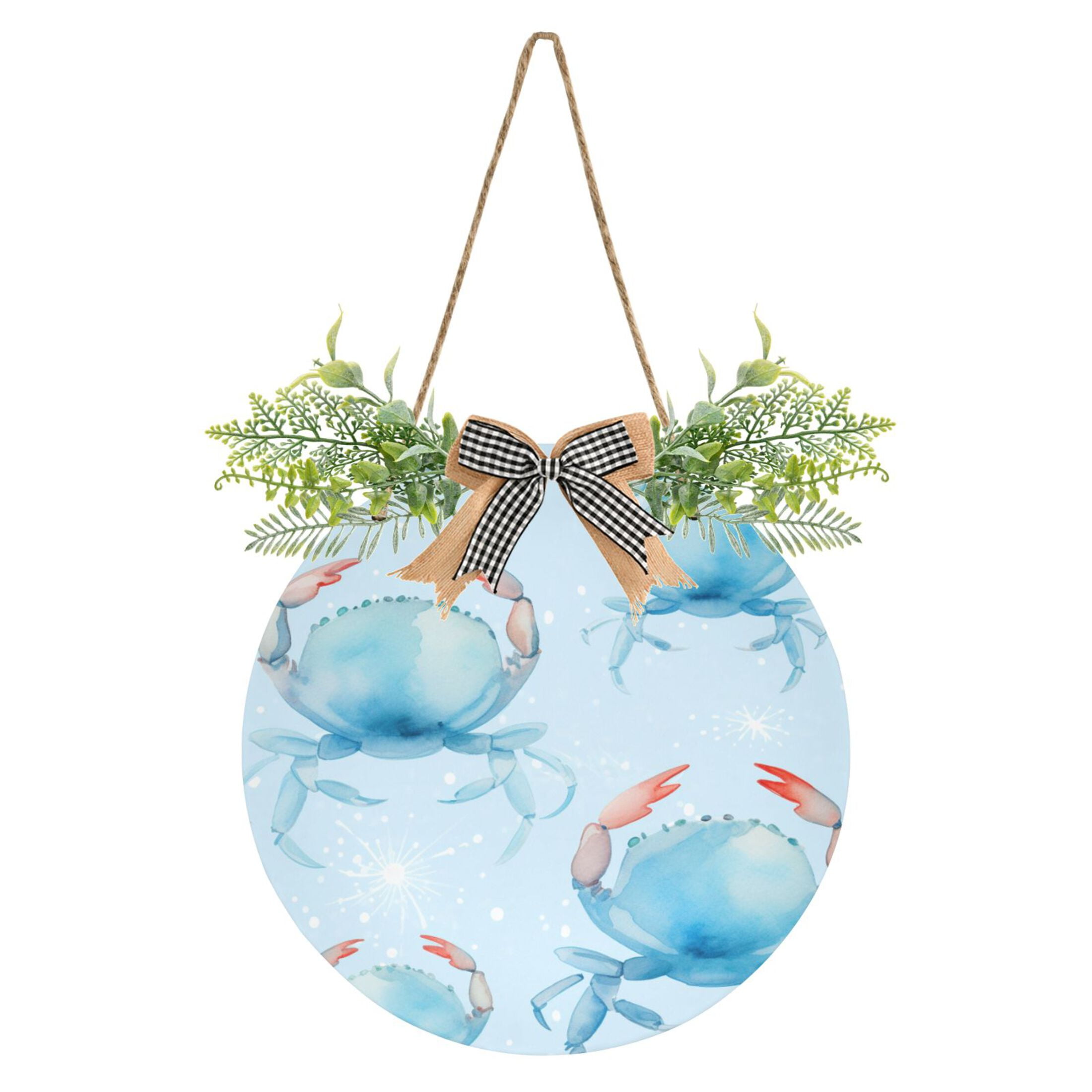 Welcome Door Sign Crabs 11.8" Round Front Entrance Hanging Sign with ...