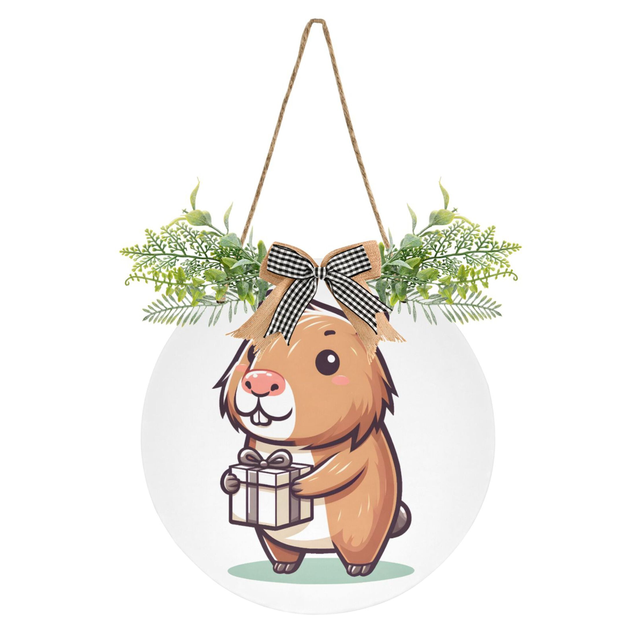 Welcome Door Sign Cute Animal 11.8" Round Front Entrance Hanging Sign ...