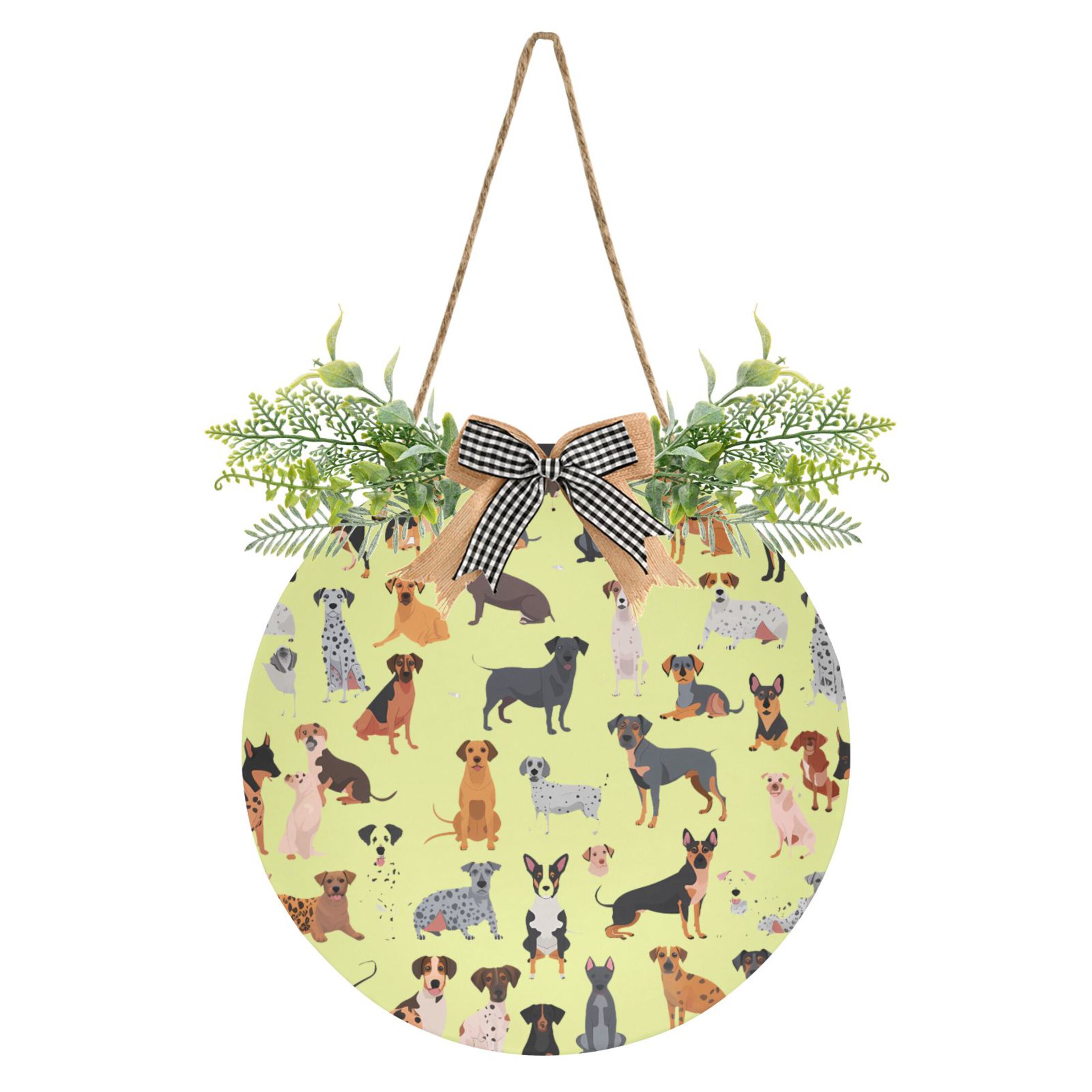 Welcome Door Sign Cute Cartoon Difference Dogs 11.8" Round Front ...