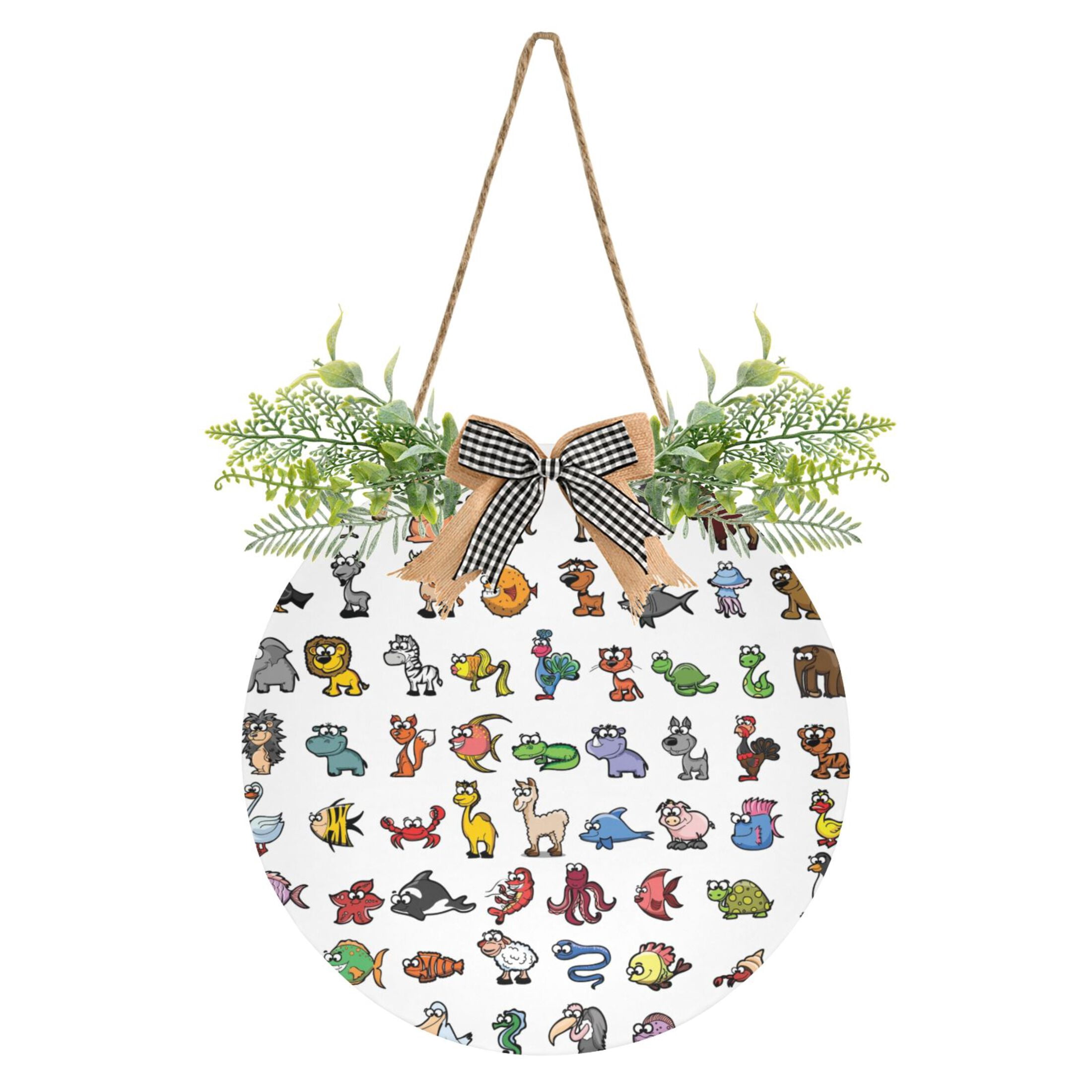 Welcome Door Sign Cute Cartoon Differents Animals 11.8" Round Front ...