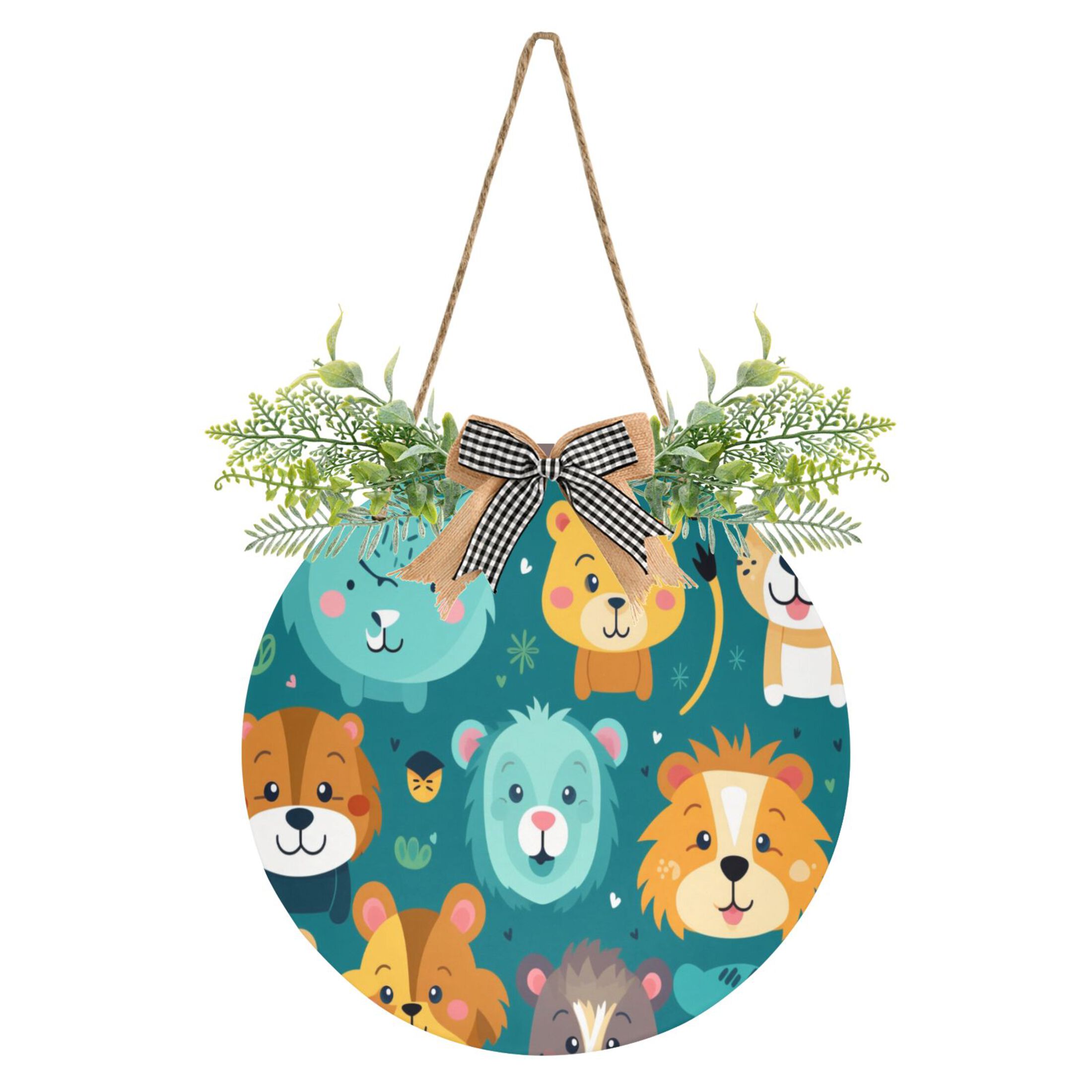 Welcome Door Sign Cute Cartoon Lion 11.8" Round Front Entrance Hanging ...