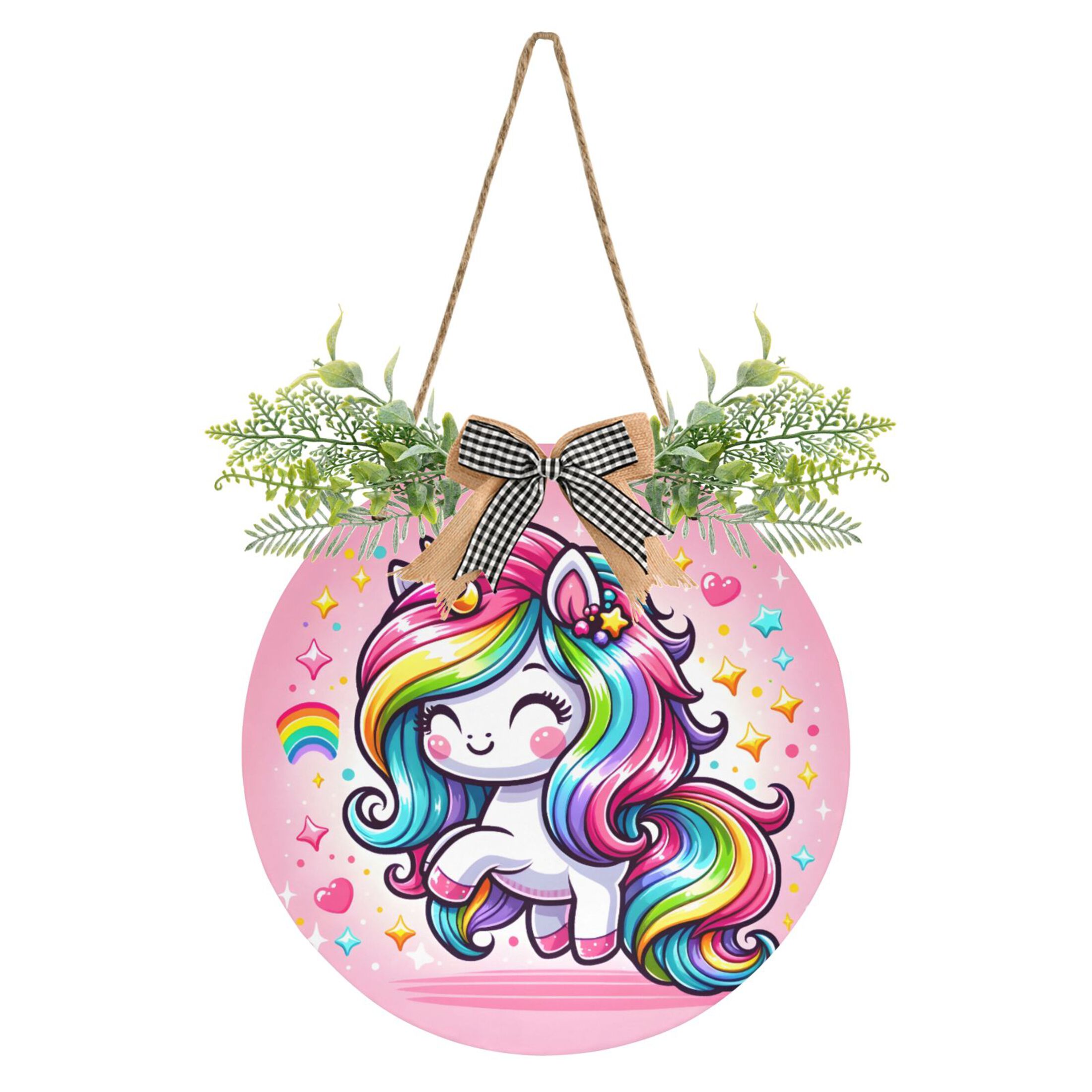 Welcome Door Sign Cute Cartoon Rainbow Unicorn 11.8" Round Front ...