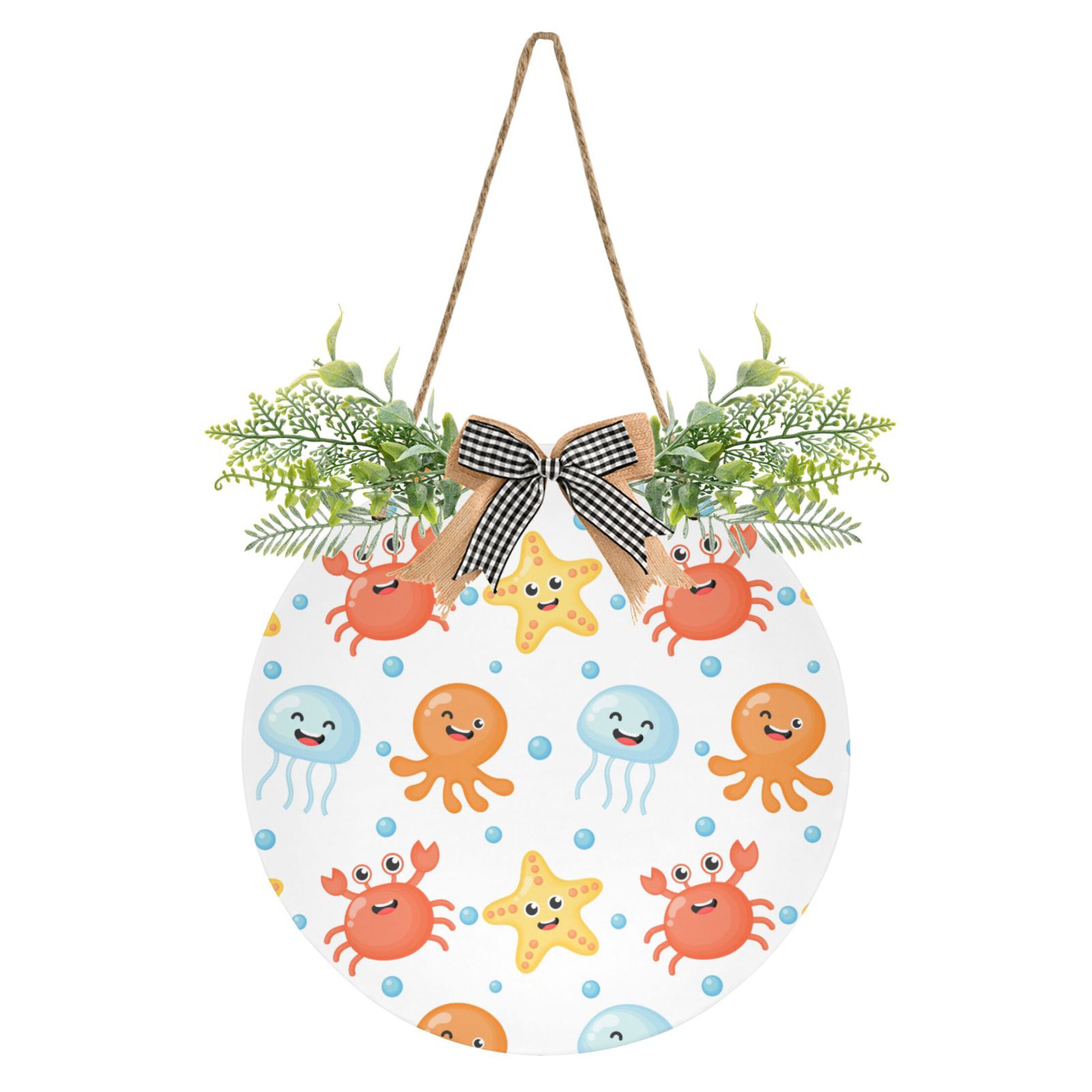 Welcome Door Sign Cute Cartoon Sea Stars Ocean 11.8" Round Front ...