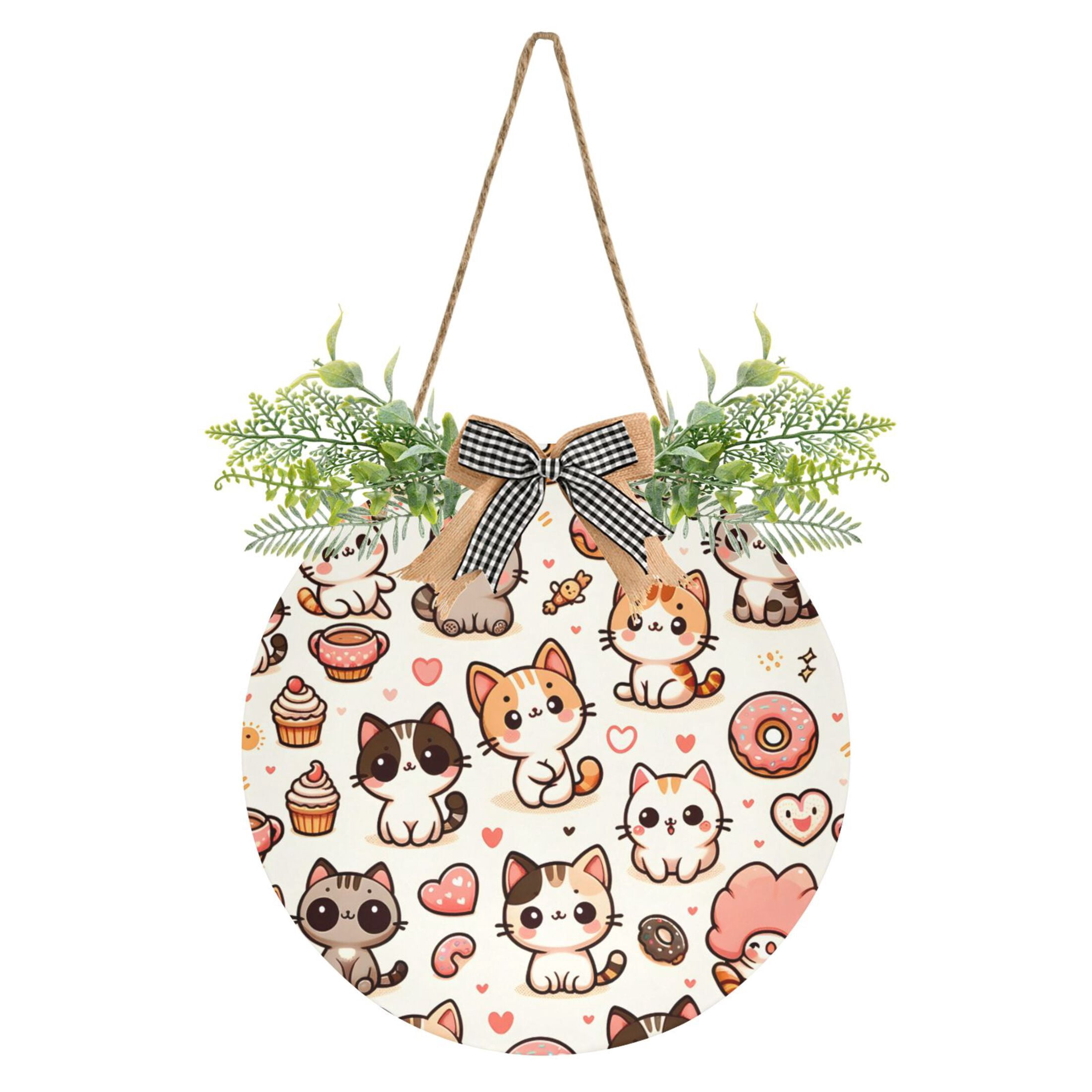 Welcome Door Sign Cute Cats 11.8" Round Front Entrance Hanging Sign ...