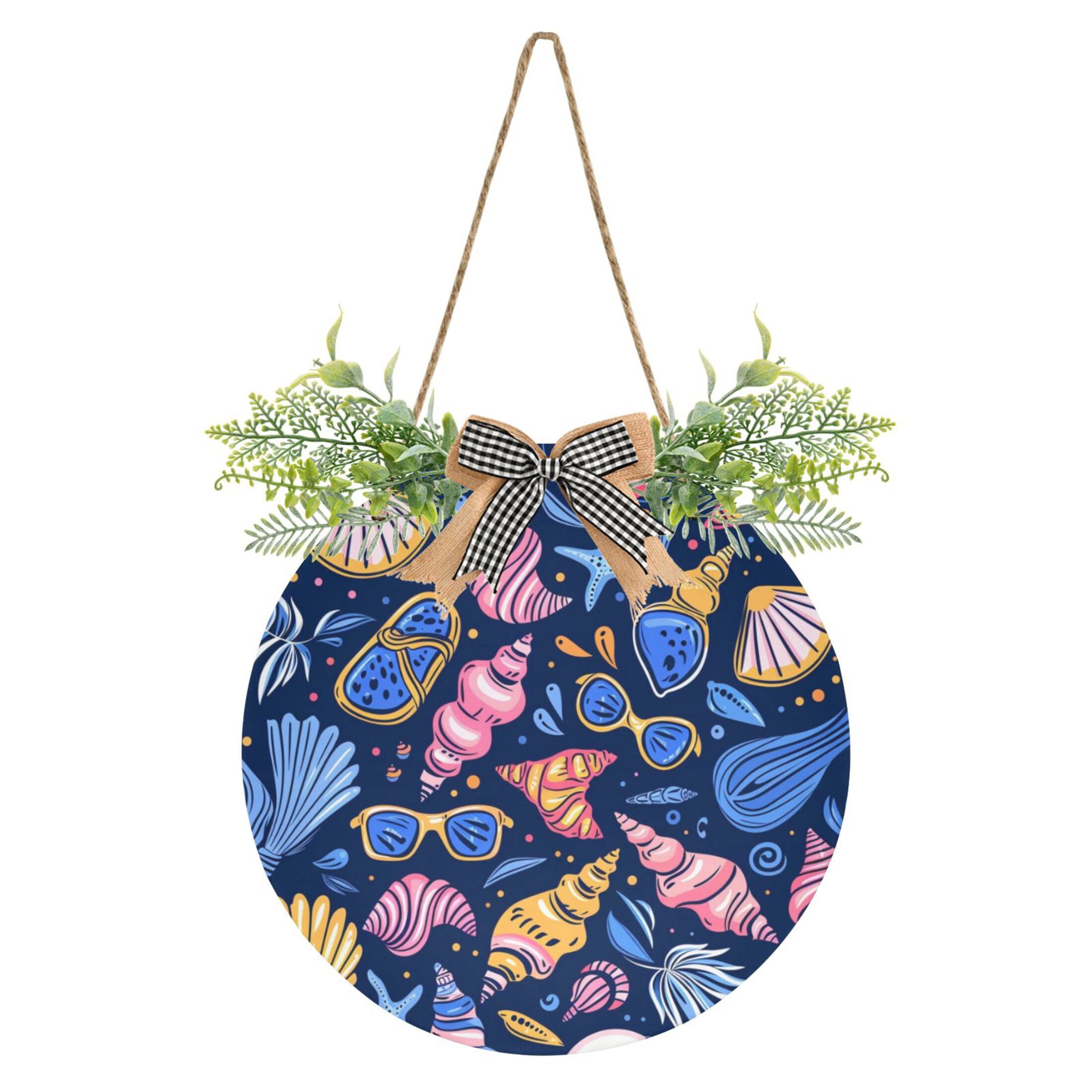 Welcome Door Sign Cute Conch Sea Shells 11.8" Round Front Entrance ...