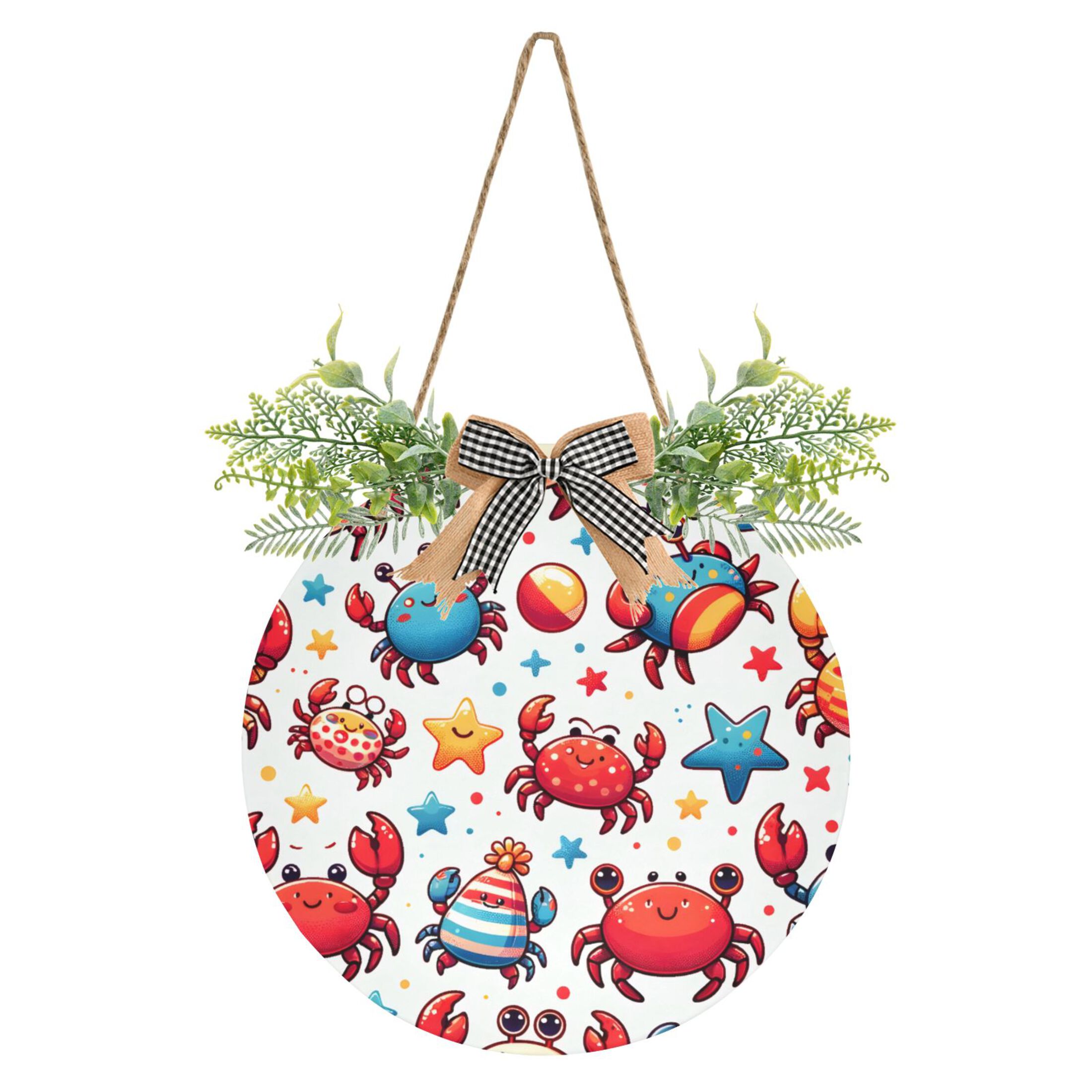 Welcome Door Sign Cute Crabs and Stars 11.8" Round Front Entrance ...