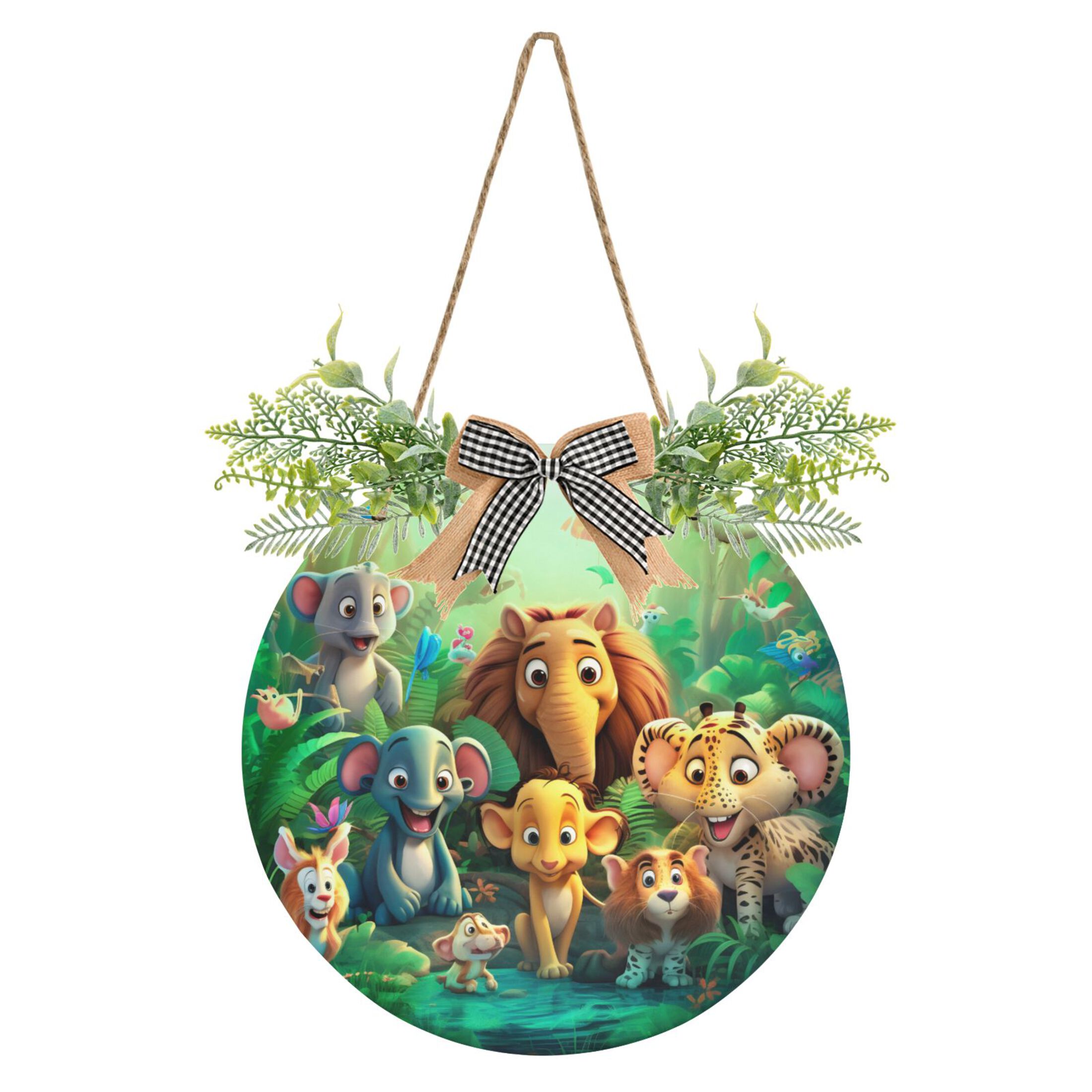 Welcome Door Sign Cute Elephants in Forest 11.8" Round Front Entrance ...