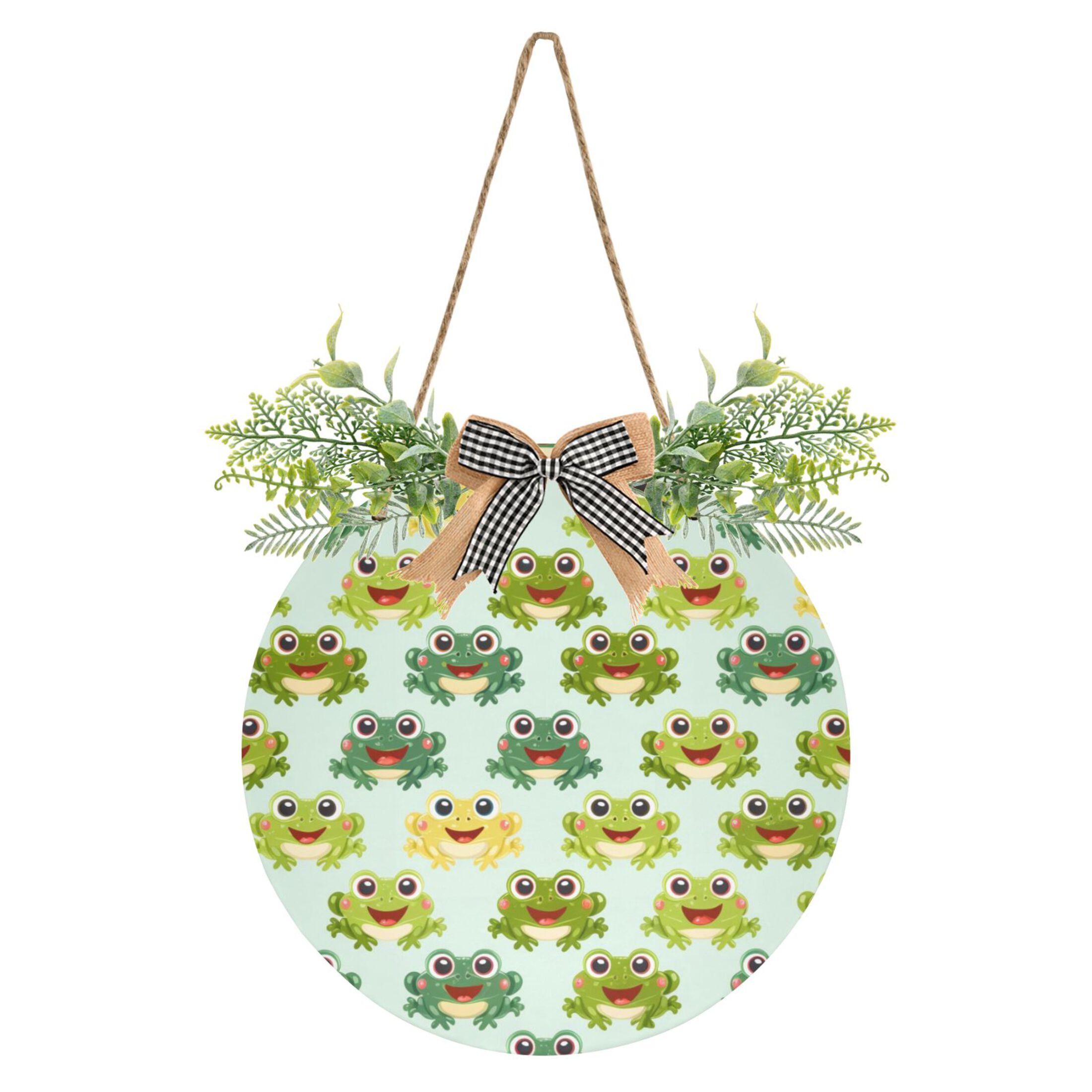 Welcome Door Sign Cute Frogs 11.8" Round Front Entrance Hanging Sign ...