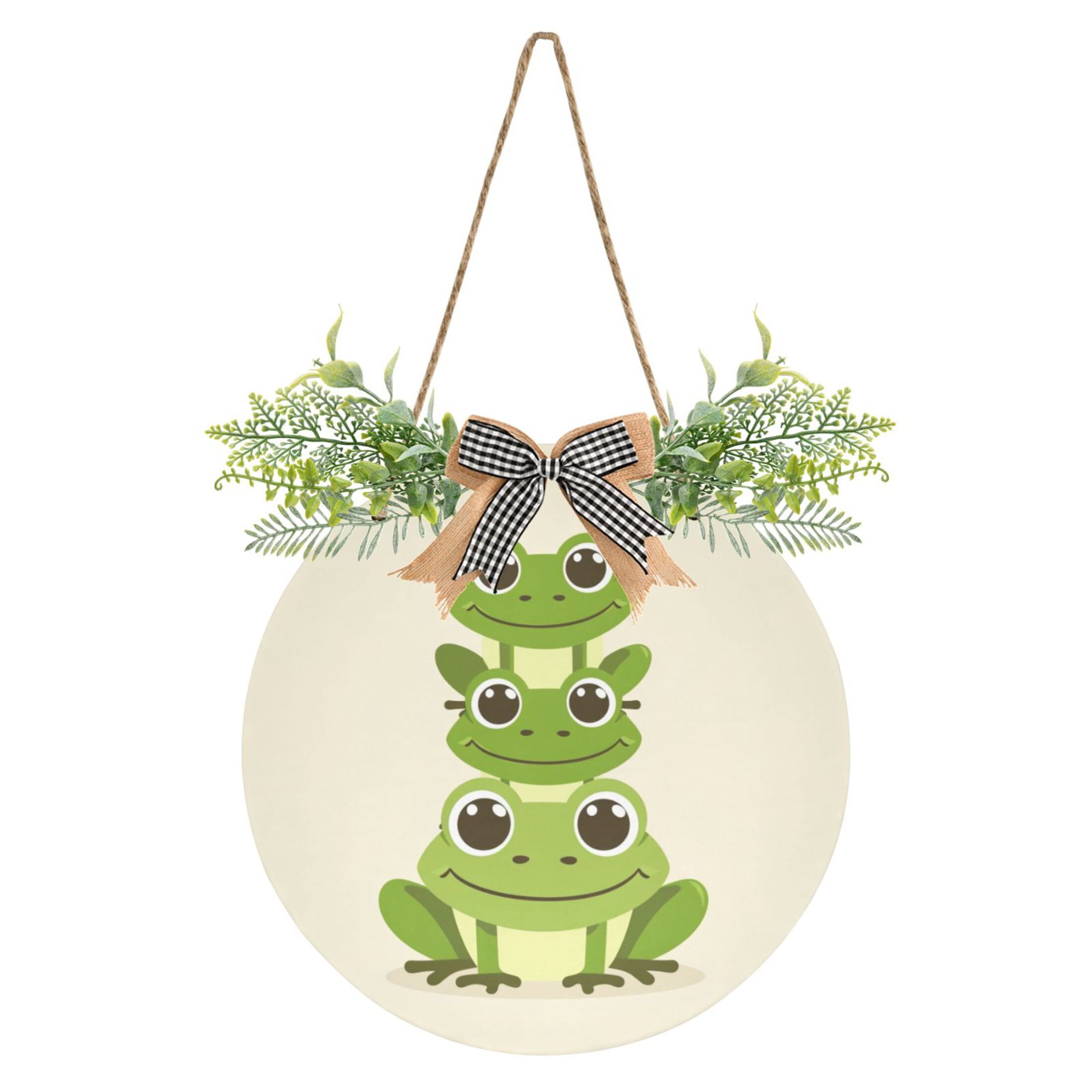 Welcome Door Sign Cute Frogs 11.8" Round Front Entrance Hanging Sign ...