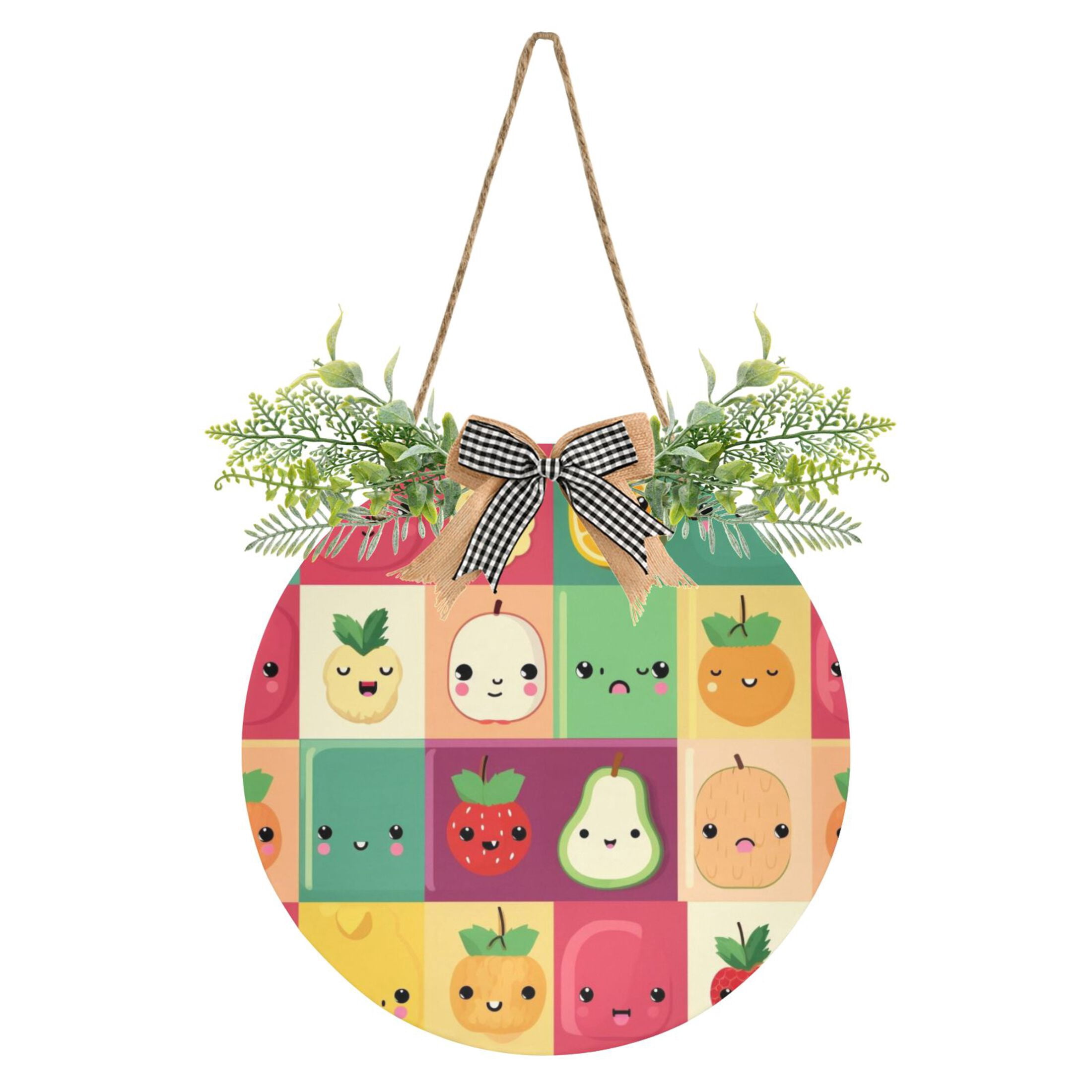 Welcome Door Sign Cute Fruits 11.8" Round Front Entrance Hanging Sign ...