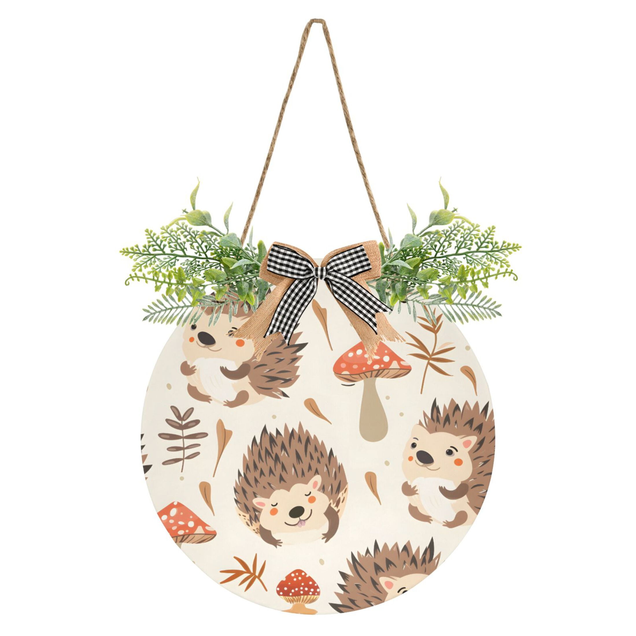 Welcome Door Sign Cute Hedgehogs and Mushrooms 11.8" Round Front ...