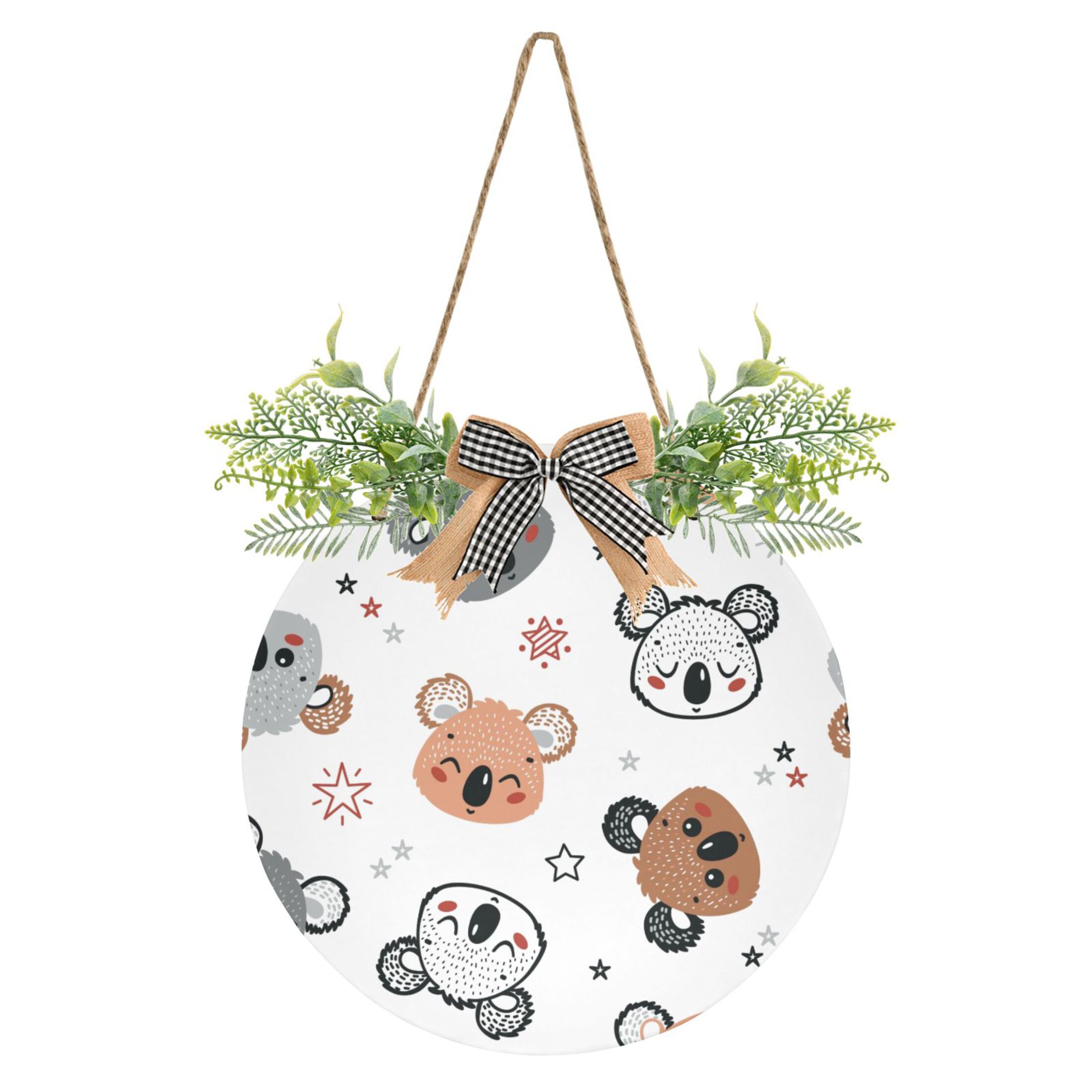 Welcome Door Sign Cute Koala Bears and Stars 11.8" Round Front Entrance ...