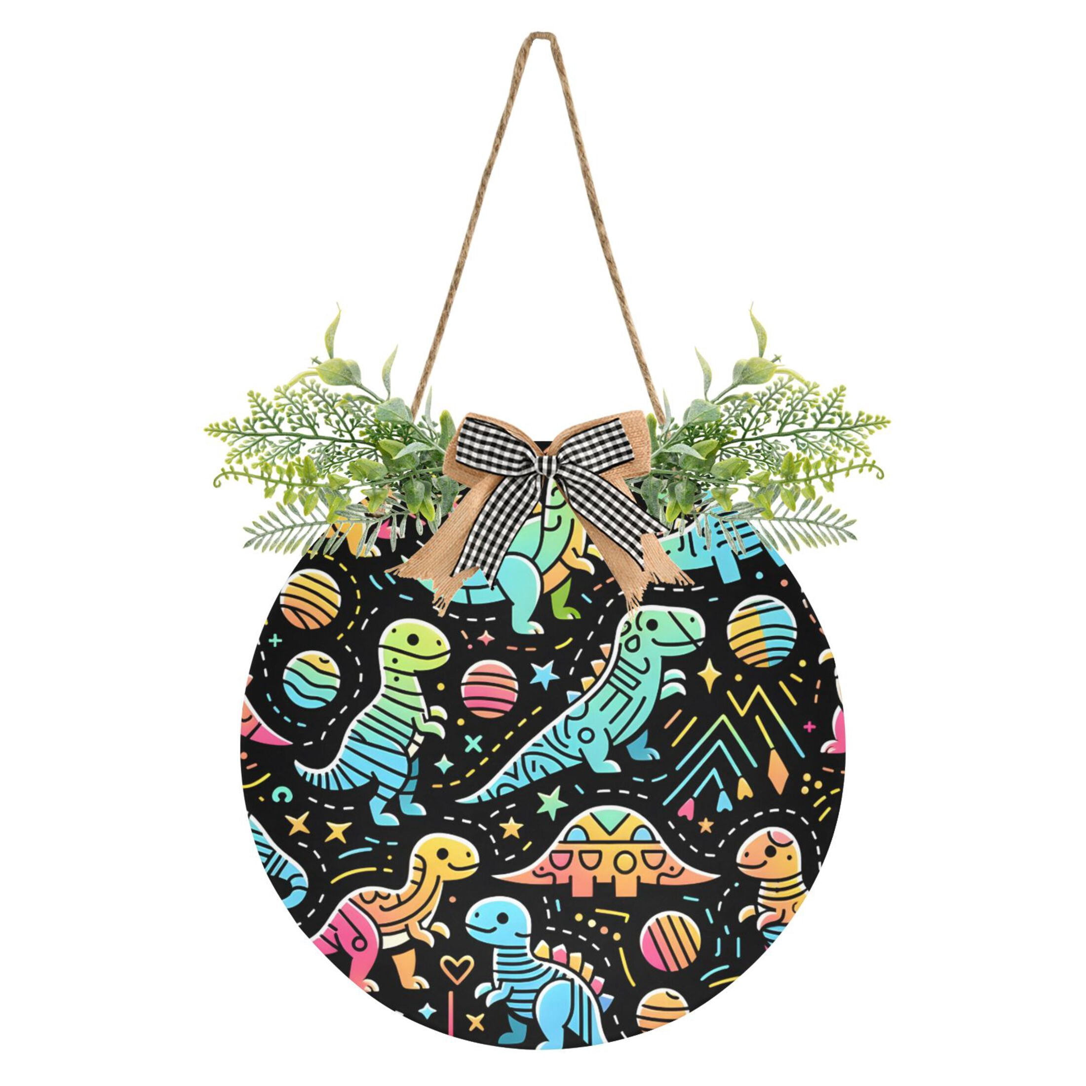 Welcome Door Sign Cute Magic Line Dinosaurs 11.8" Round Front Entrance ...