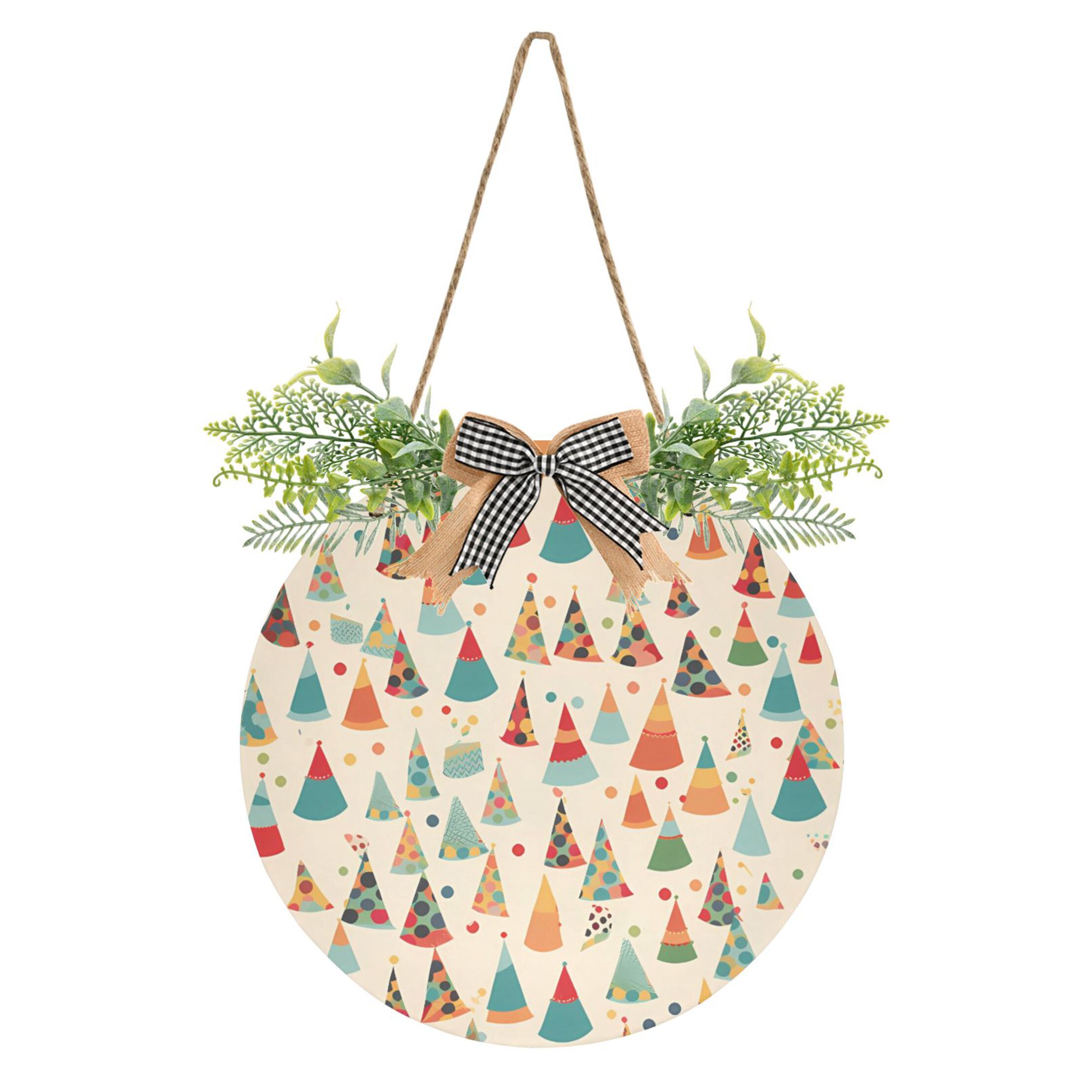 Welcome Door Sign Cute Pattern 11.8" Round Front Entrance Hanging Sign ...