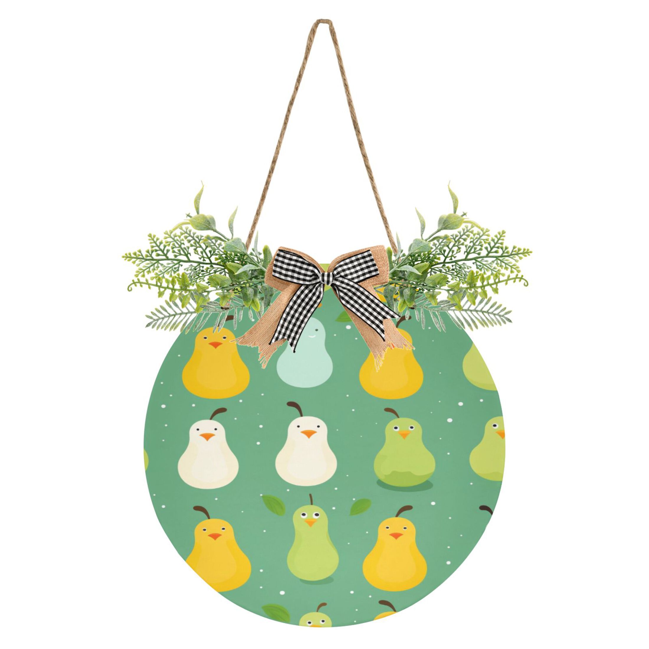 Welcome Door Sign Cute Pears 11.8" Round Front Entrance Hanging Sign ...