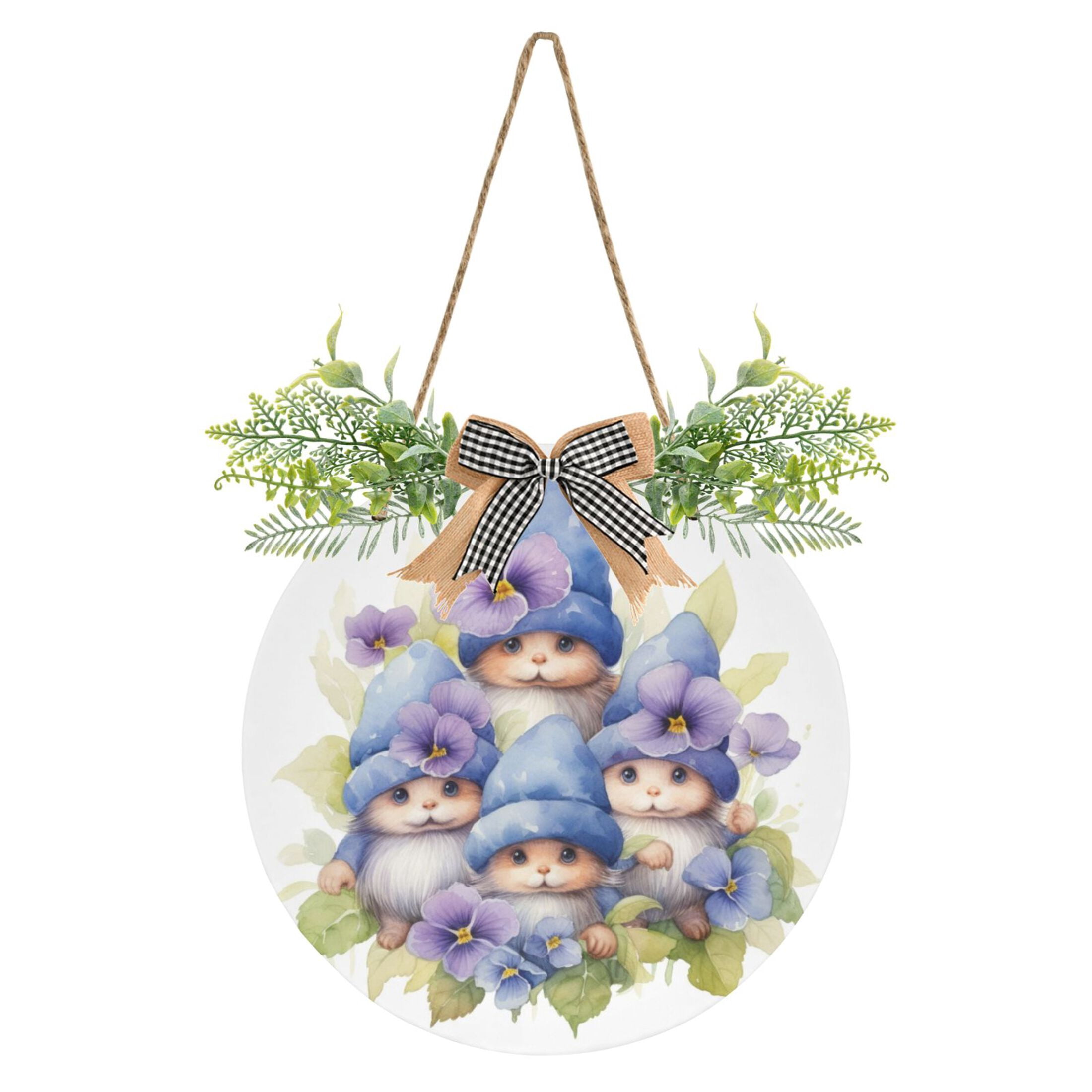 Welcome Door Sign Cute Rabbits with Hat 11.8" Round Front Entrance ...