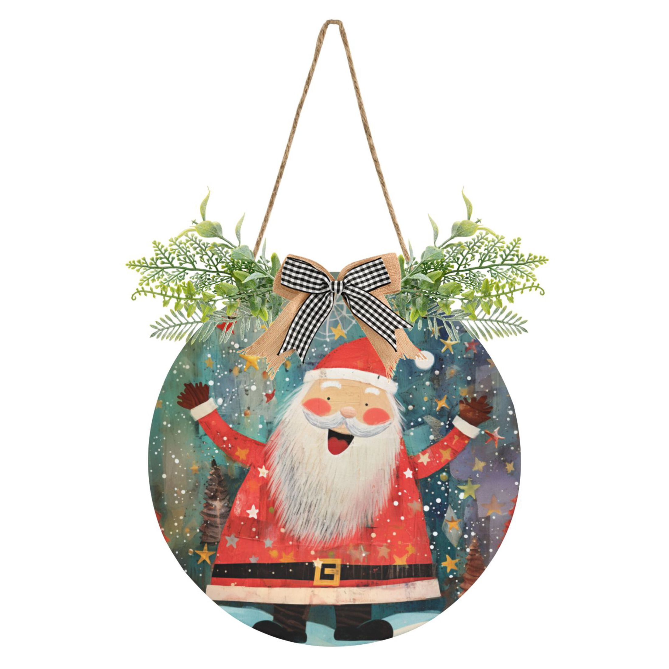 Welcome Door Sign Cute Santa Claus Christmas 11.8" Round Front Entrance ...