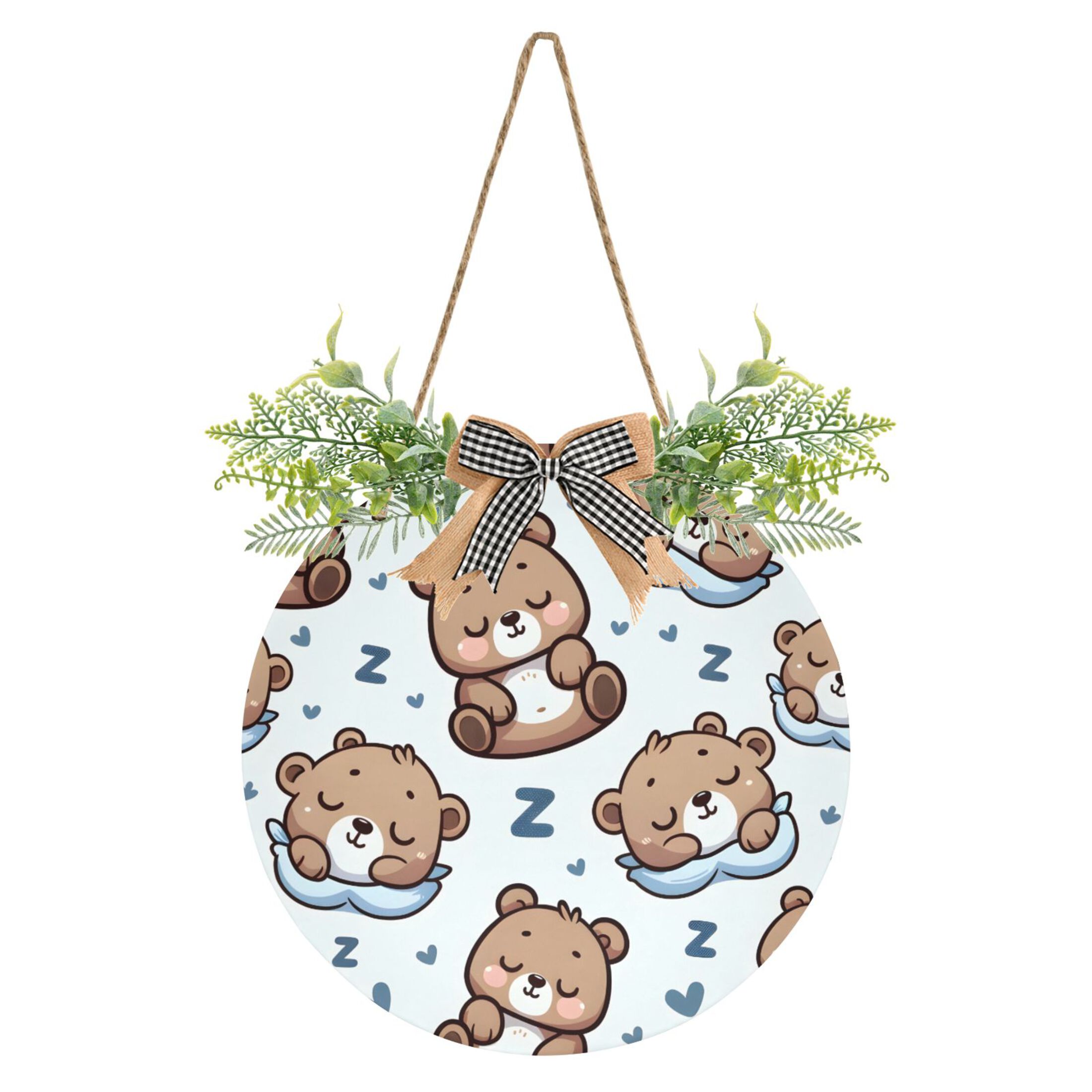 Welcome Door Sign Cute Sleeping Bears 11.8" Round Front Entrance ...