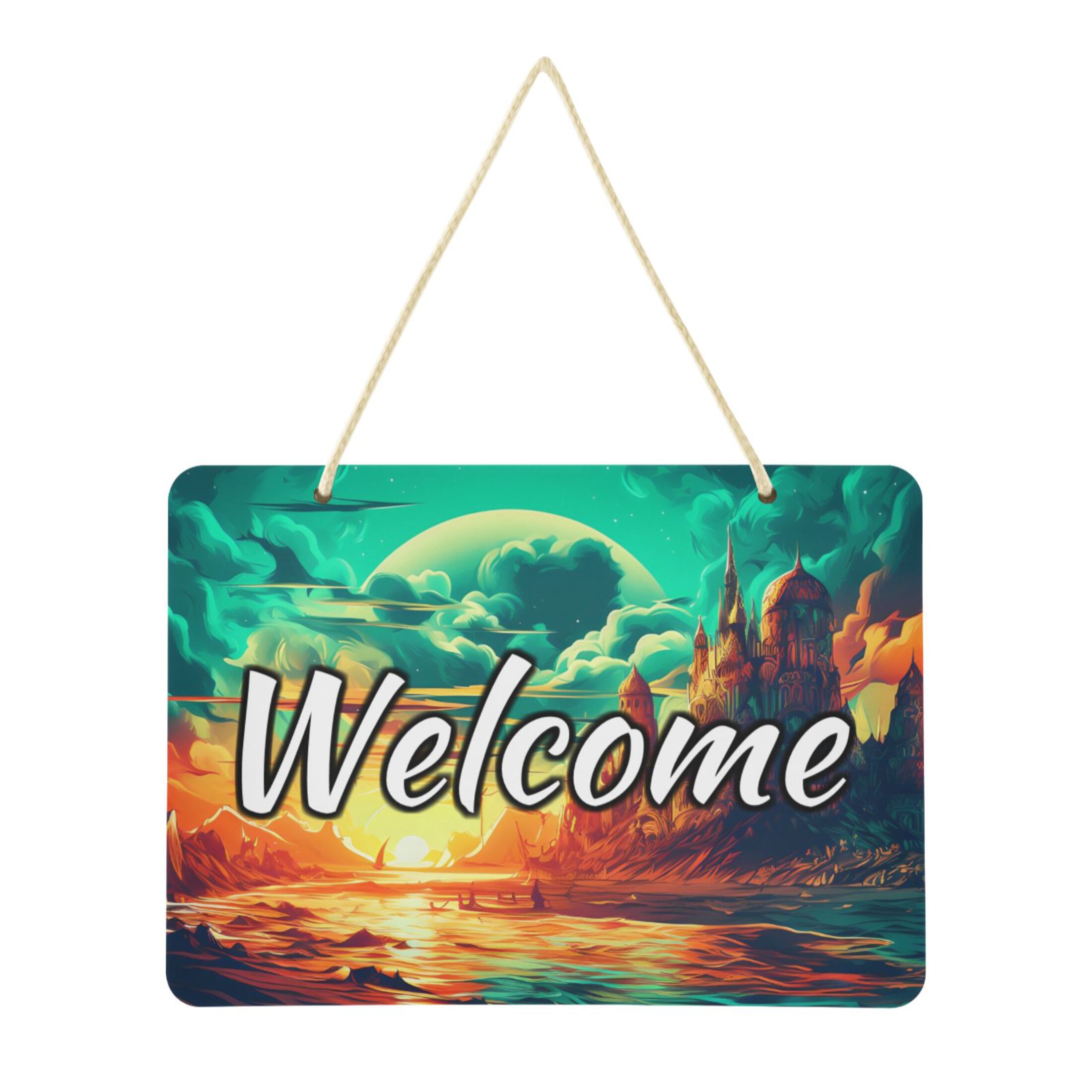 Welcome Door Sign Decoration 13.8" Rectangular Front Entrance Hanging ...