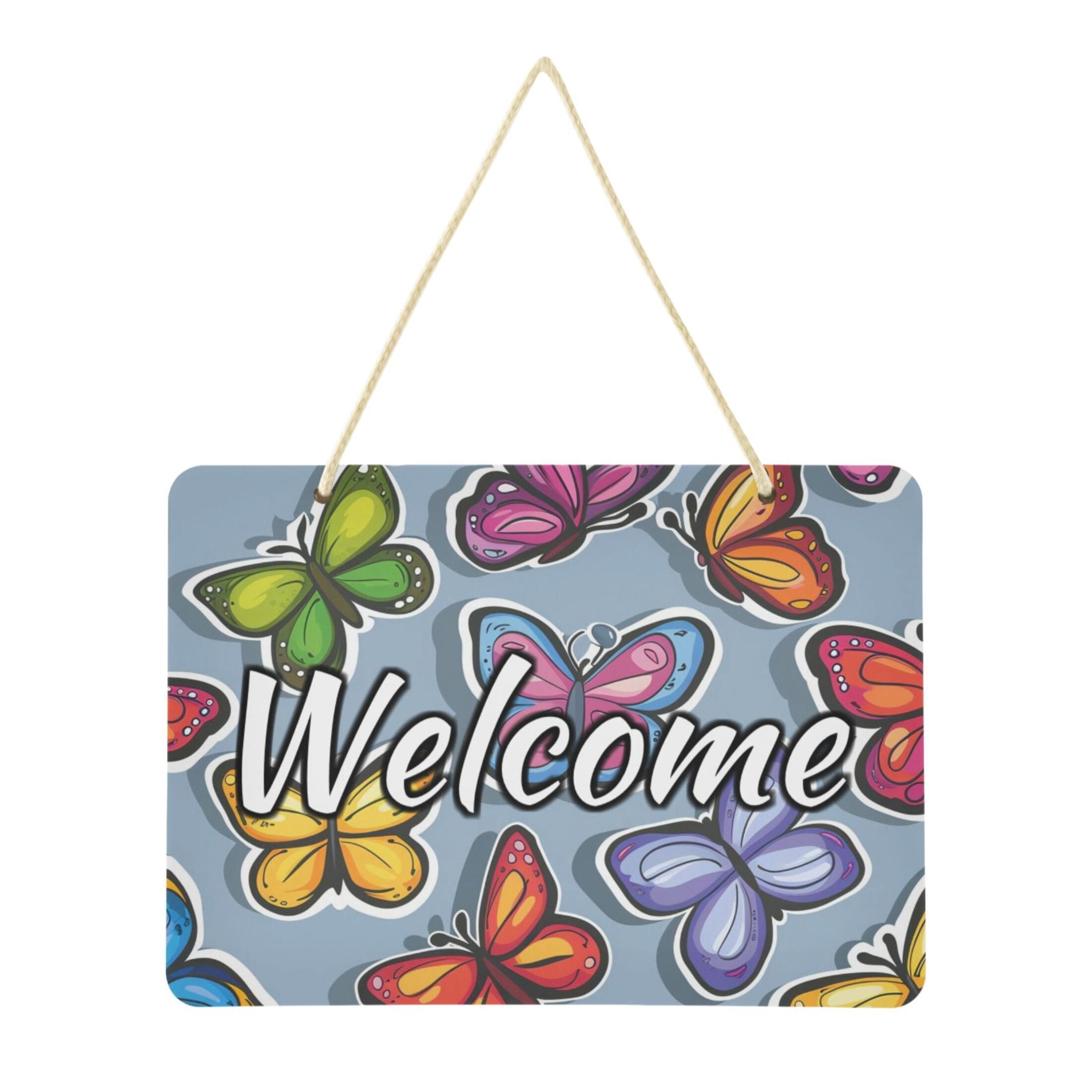 Welcome Door Sign Decoration Abstract Butterfly 13.8" Rectangular Front ...