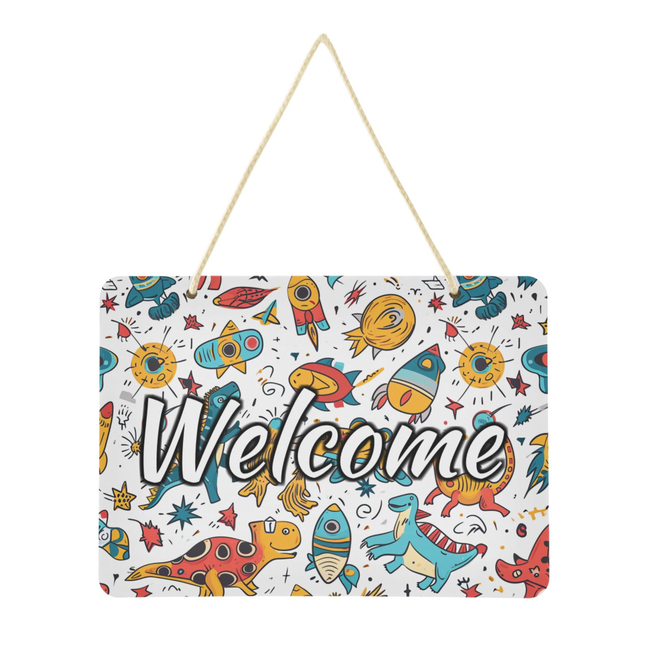 Welcome Door Sign Decoration Abstract Cartoon Dinosaurs 13.8 ...