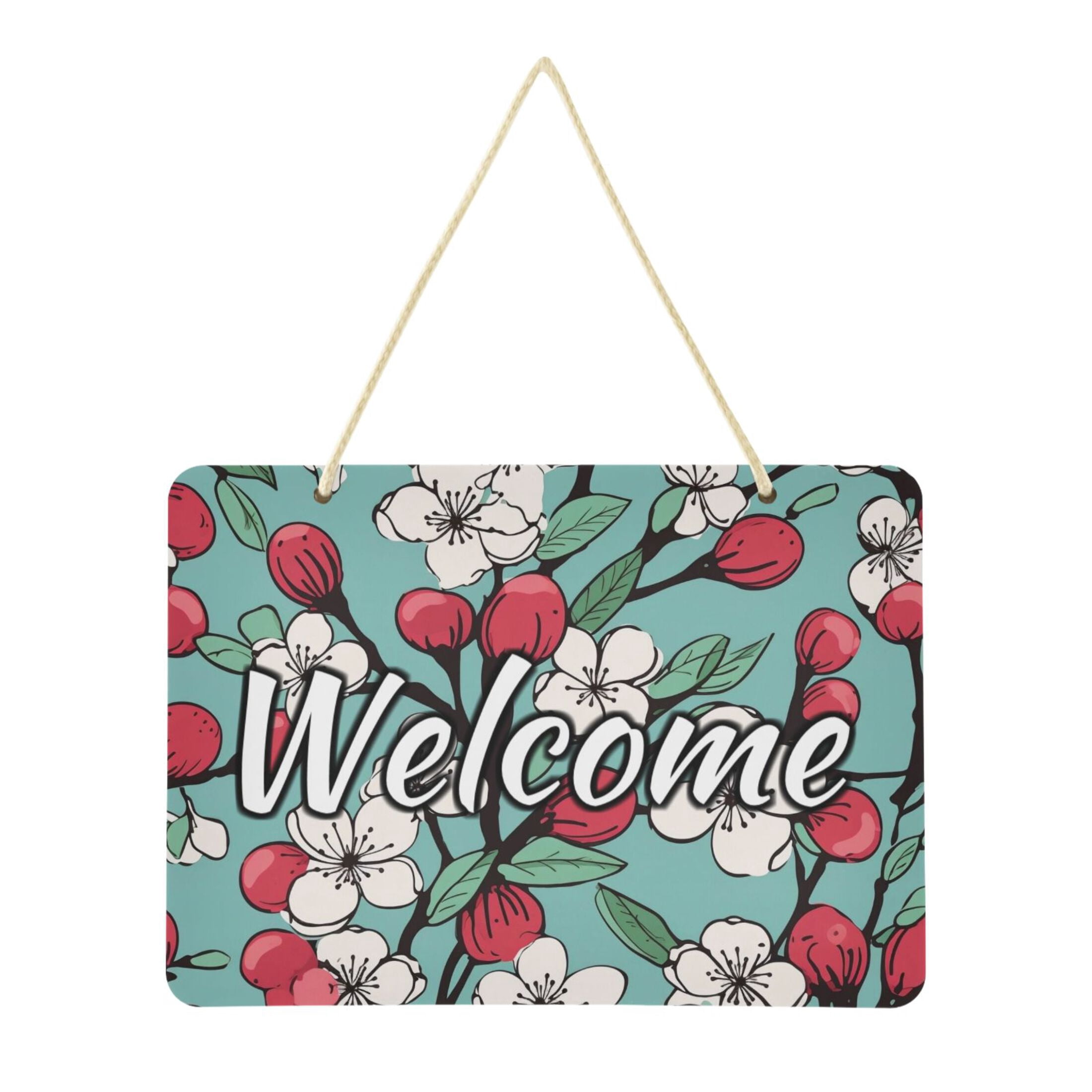 Welcome Door Sign Decoration Abstract Cherry Flowers 13.8" Rectangular ...