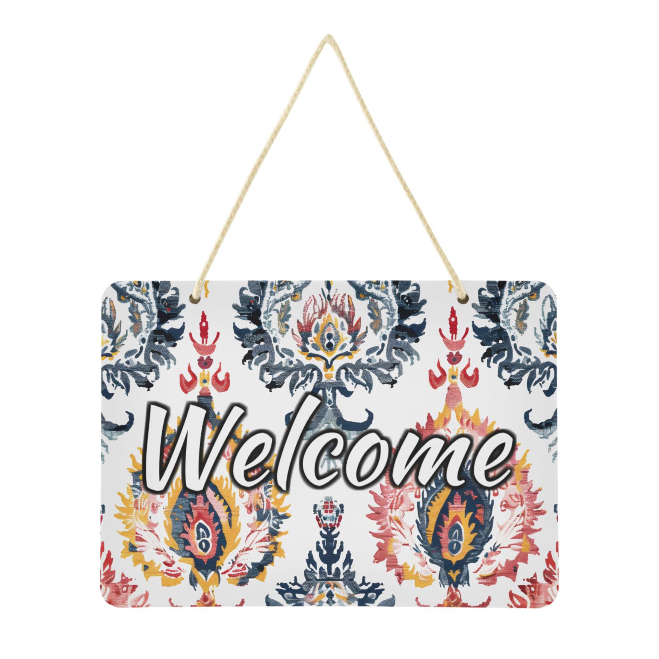 Welcome Door Sign Decoration Abstract Floral Paisley 13.8" Rectangular ...