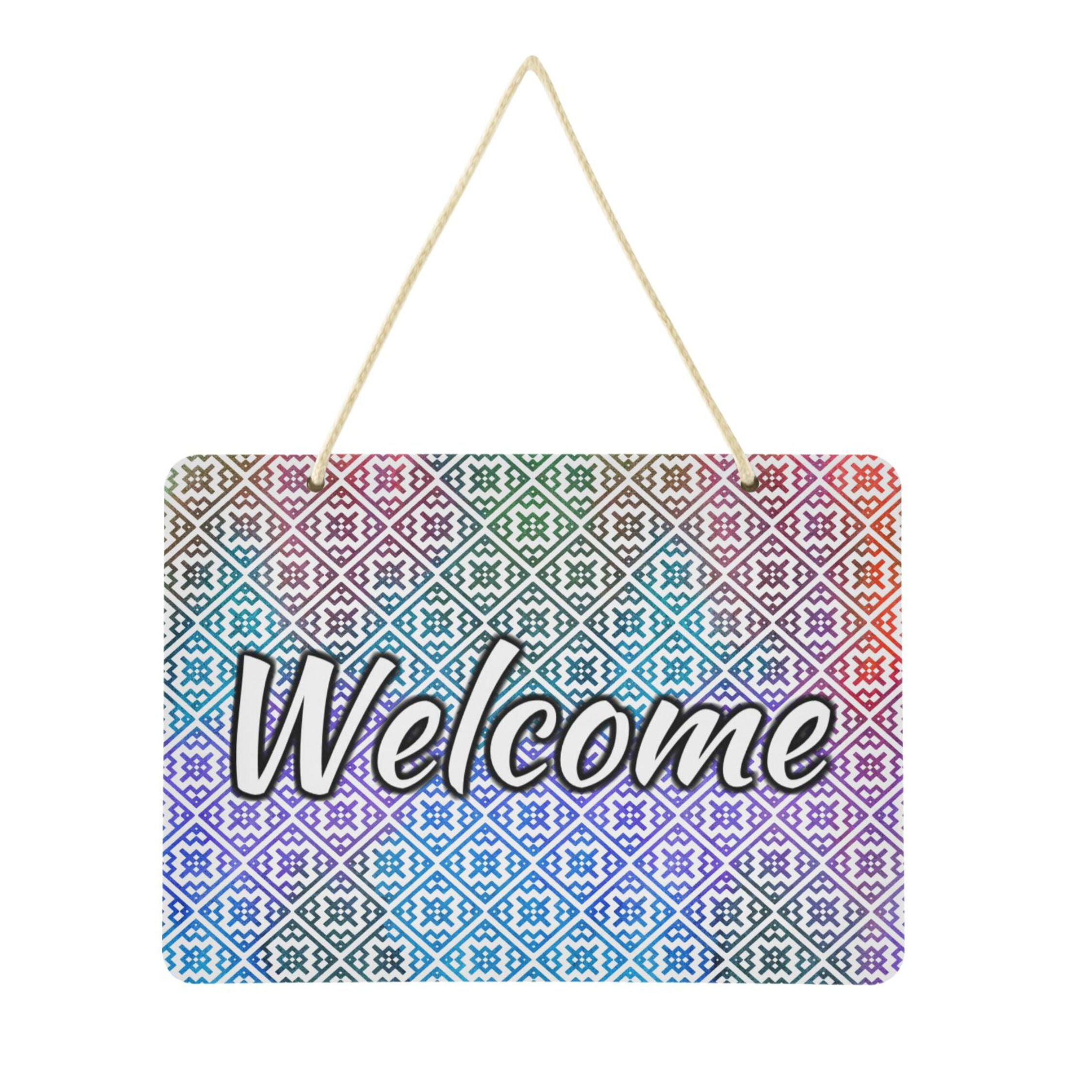 Welcome Door Sign Decoration Abstract Geometry Rainbow Print 13.8 ...