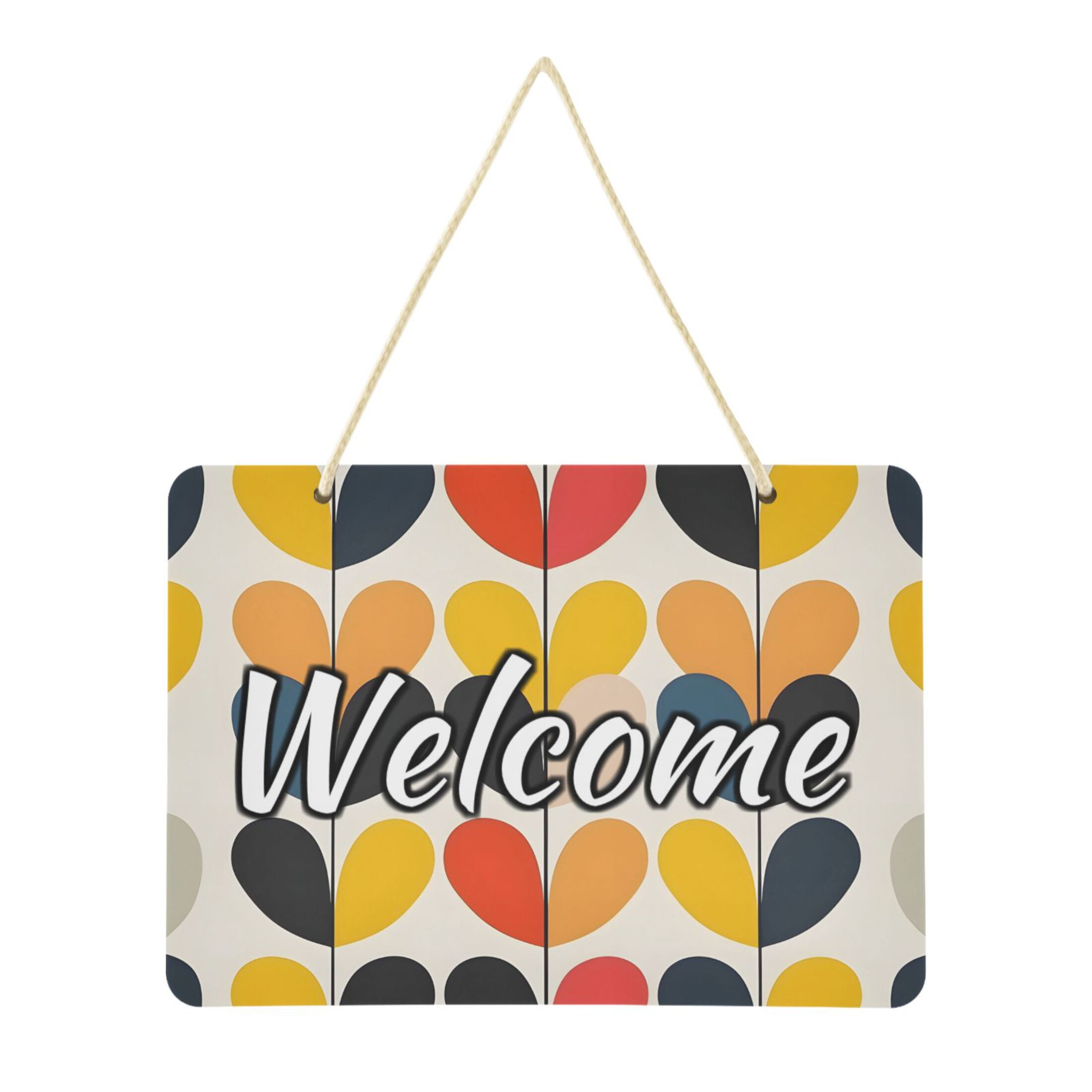 Welcome Door Sign Decoration Abstract Leave Heart 13.8" Rectangular ...