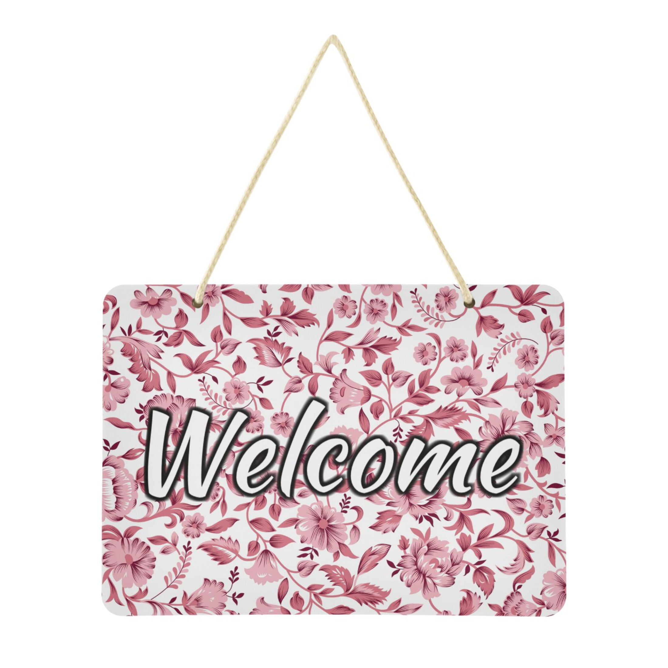 Welcome Door Sign Decoration Abstract Pink Floral 13.8" Rectangular ...