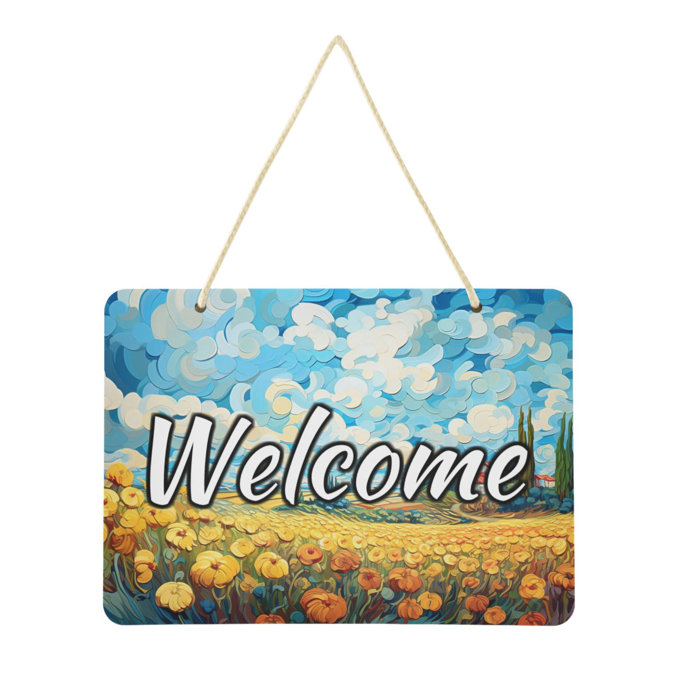Welcome Door Sign Decoration Abstract Sunflowers Sky 13.8" Rectangular ...