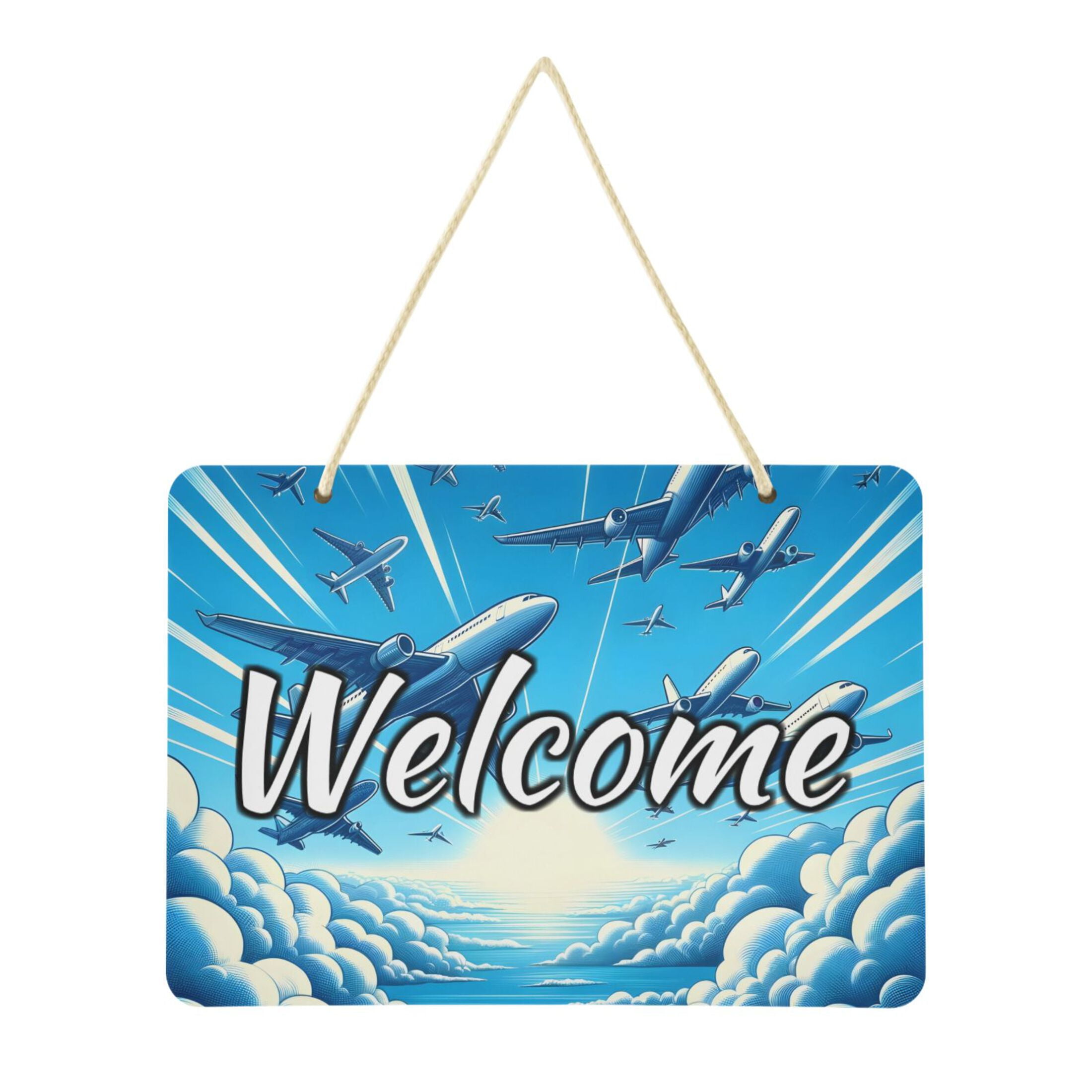 Welcome Door Sign Decoration Airplanes Flying 13.8" Rectangular Front ...