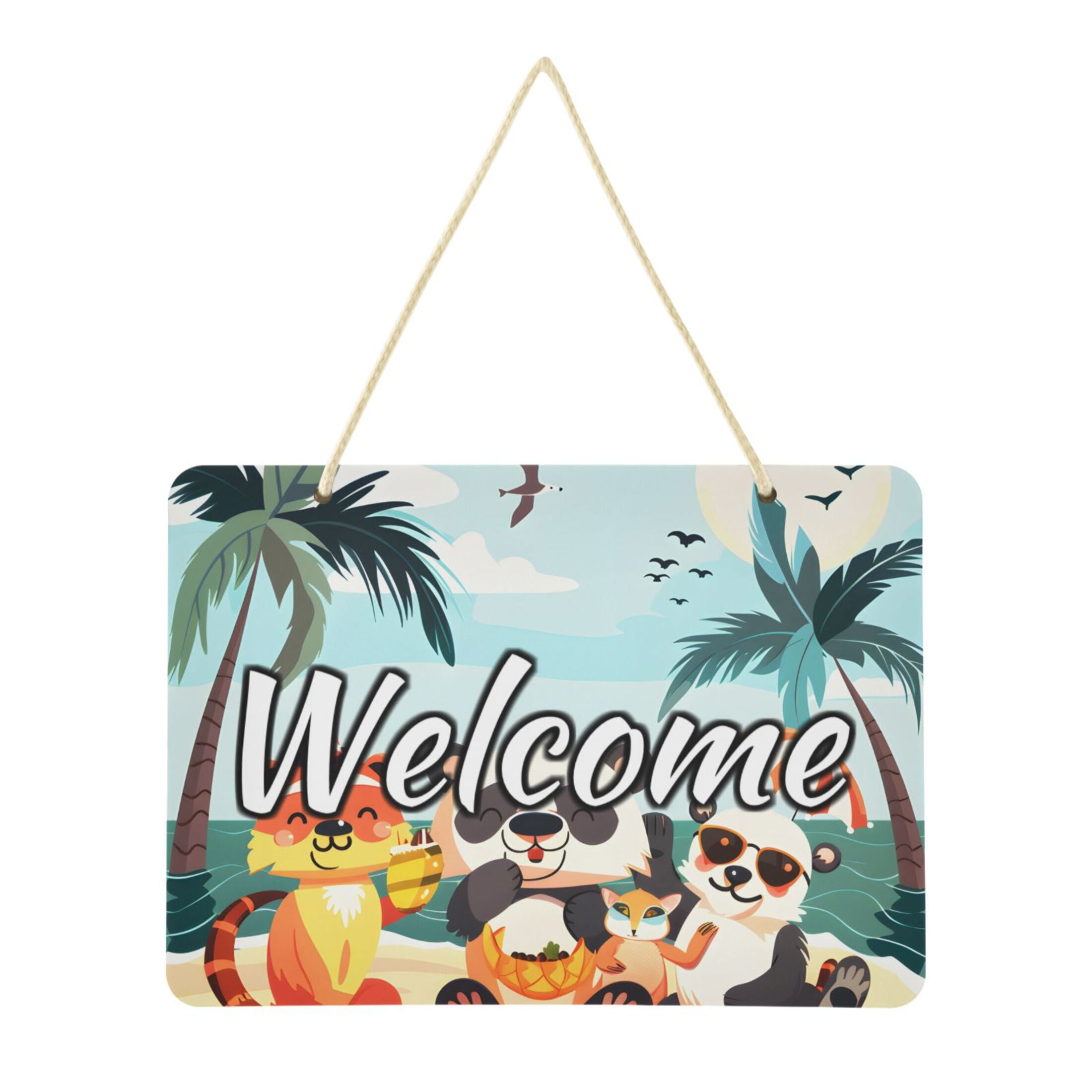 Welcome Door Sign Decoration Animals on Palm Beach 13.8" Rectangular ...