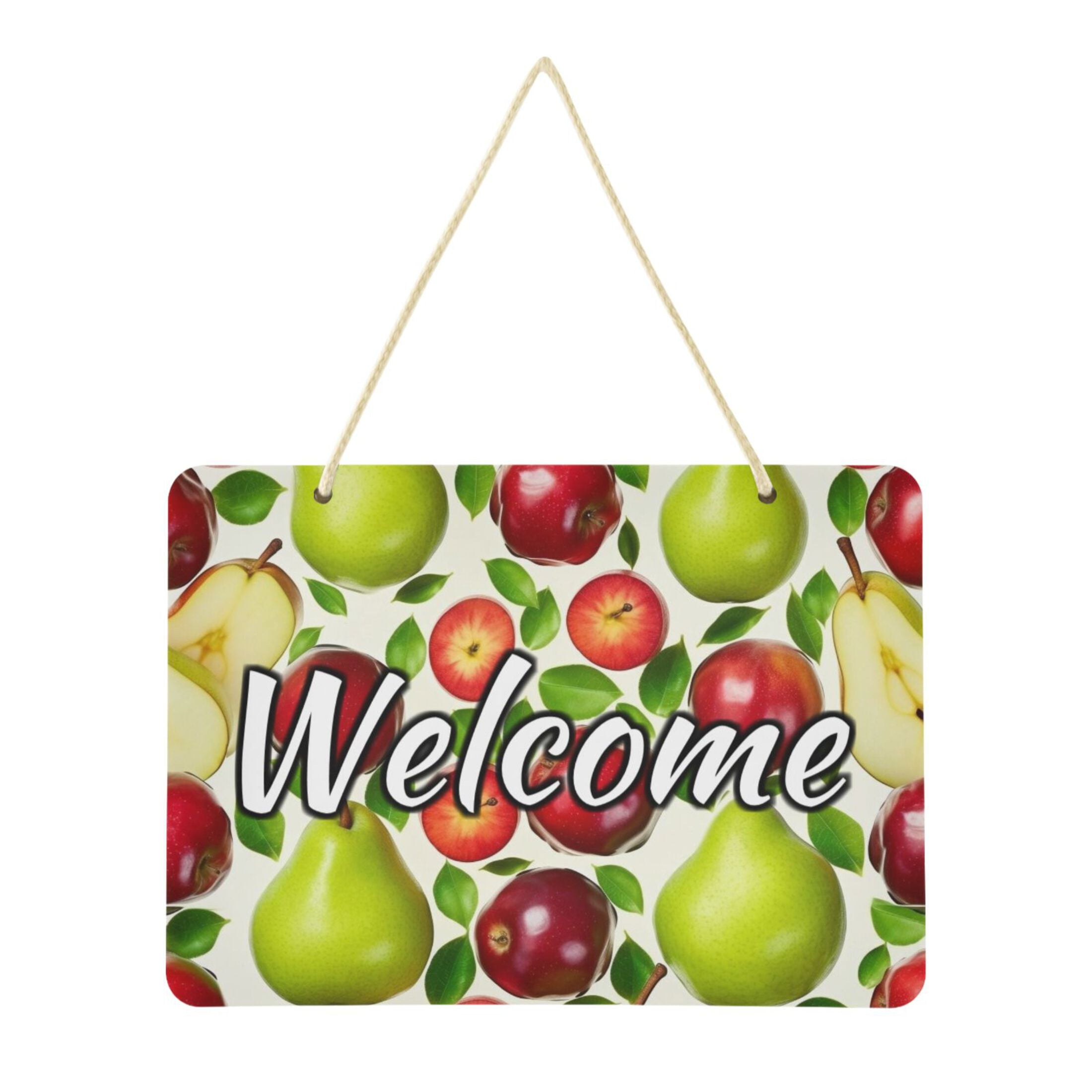 Welcome Door Sign Decoration Apples and Pears 13.8" Rectangular Front ...