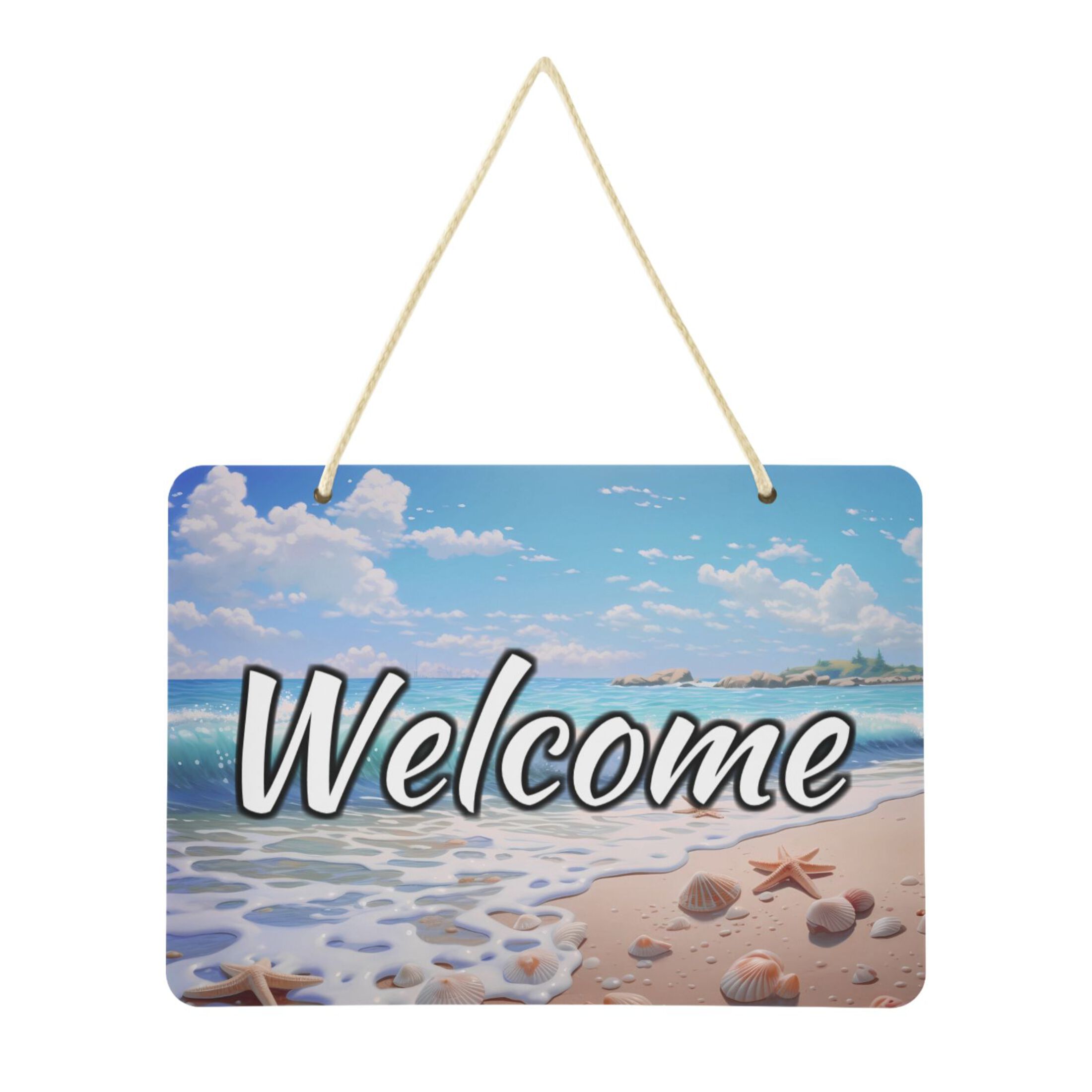 Welcome Door Sign Decoration Beach Sea Shells Seastar 13.8" Rectangular ...
