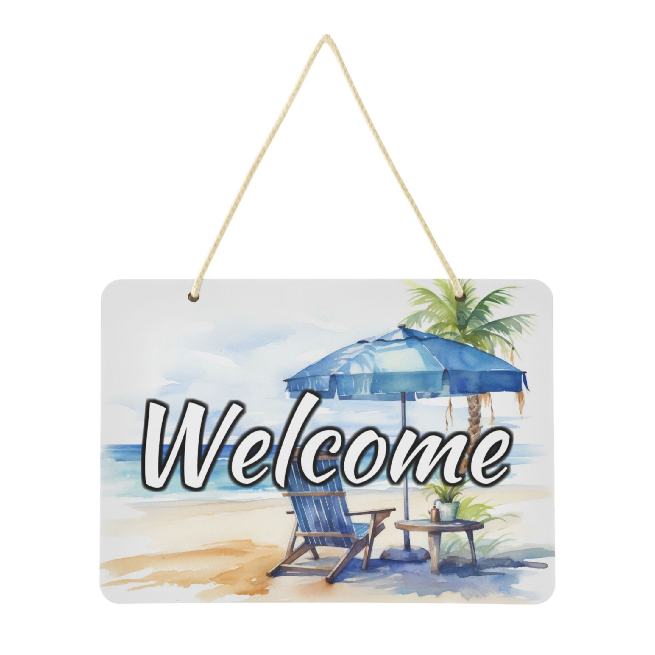 Welcome Door Sign Decoration Beach and Palm Tree 13.8" Rectangular ...