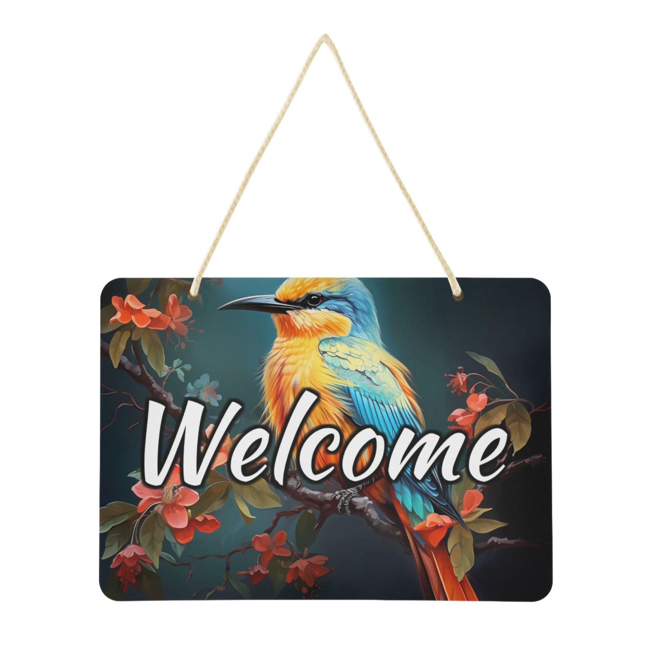 Welcome Door Sign Decoration Beautiful Bird on Flower Branches 13.8 ...