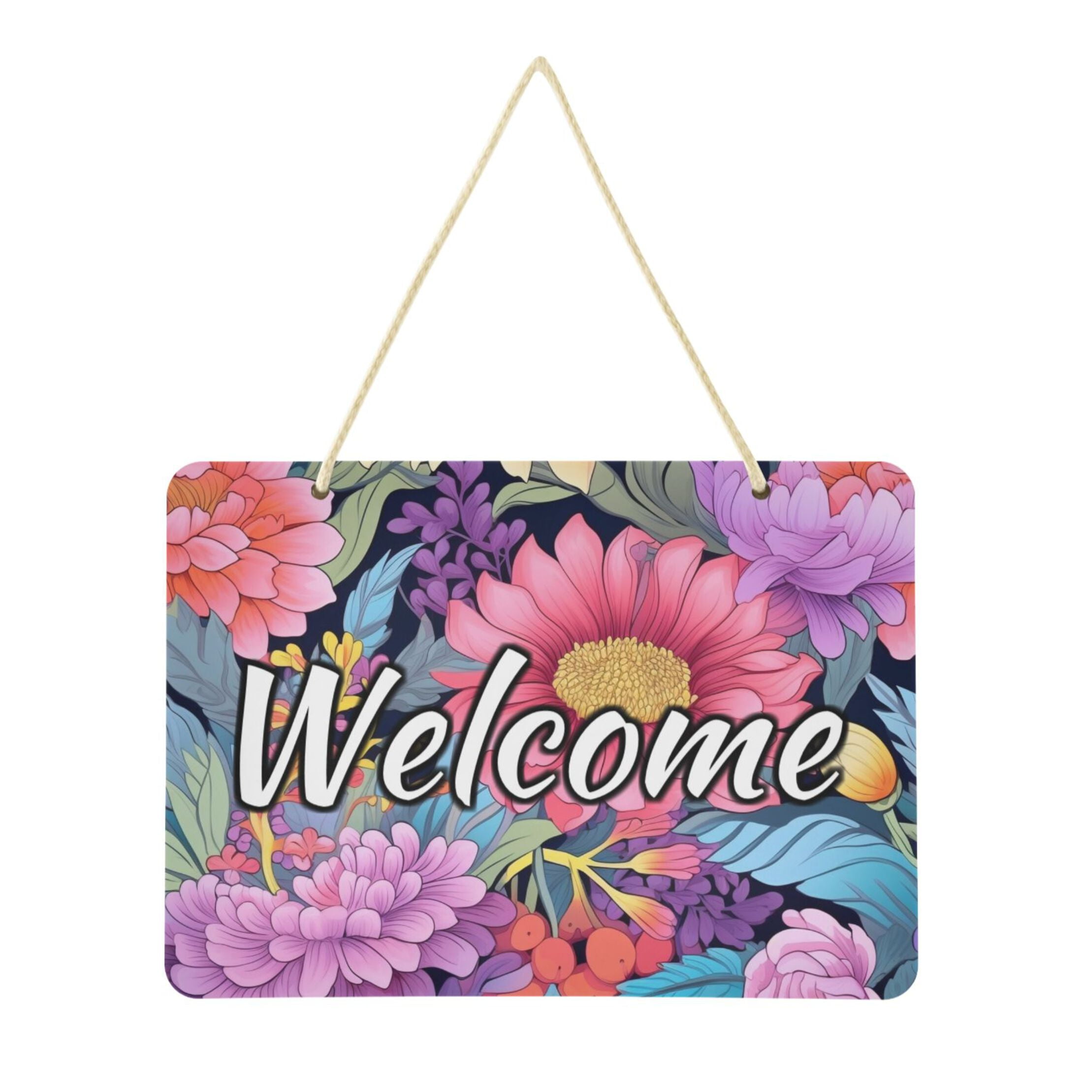 Welcome Door Sign Decoration Beautiful Clorful Floral 13.8" Rectangular ...