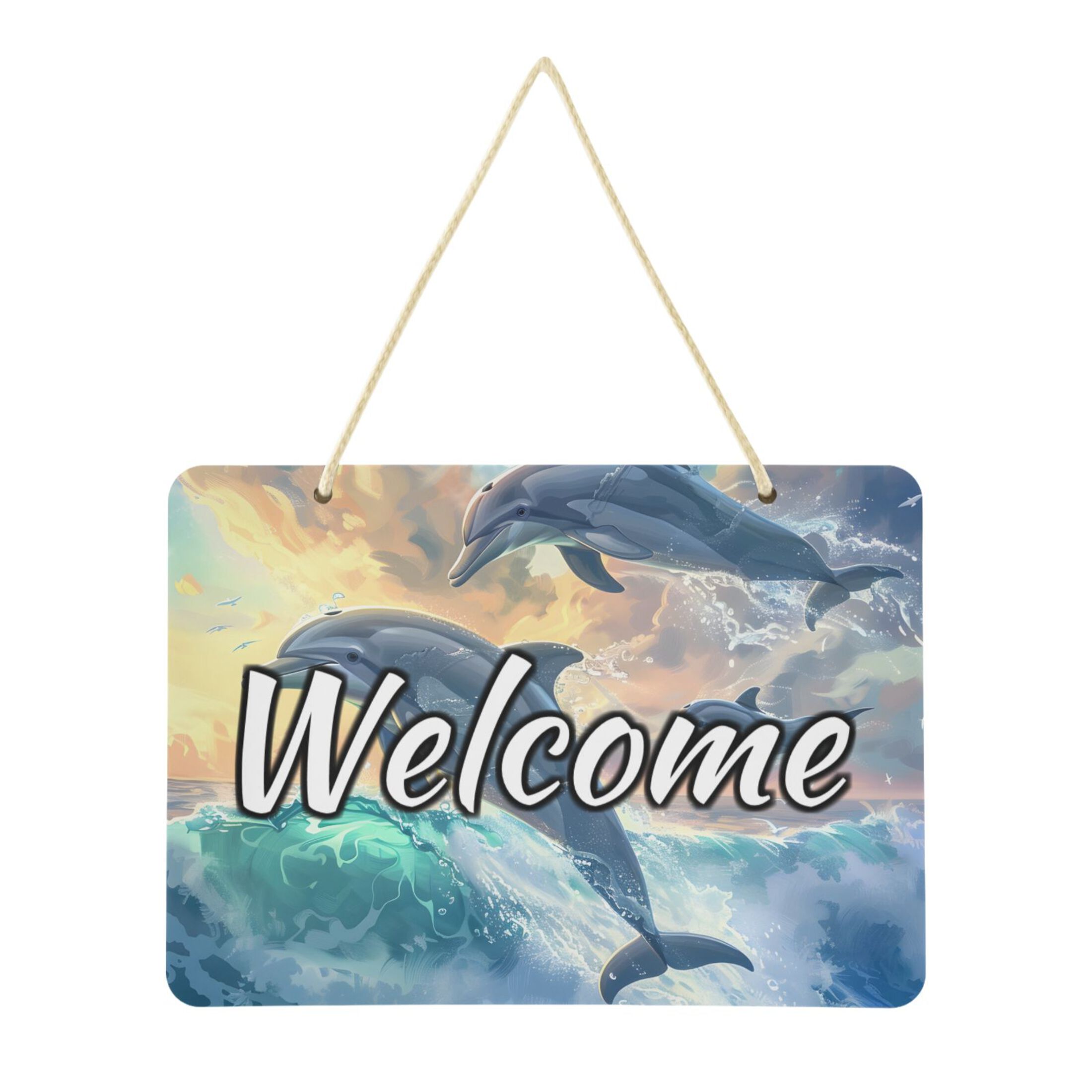 Welcome Door Sign Decoration Beautiful Dolphins Jumped 13.8 ...