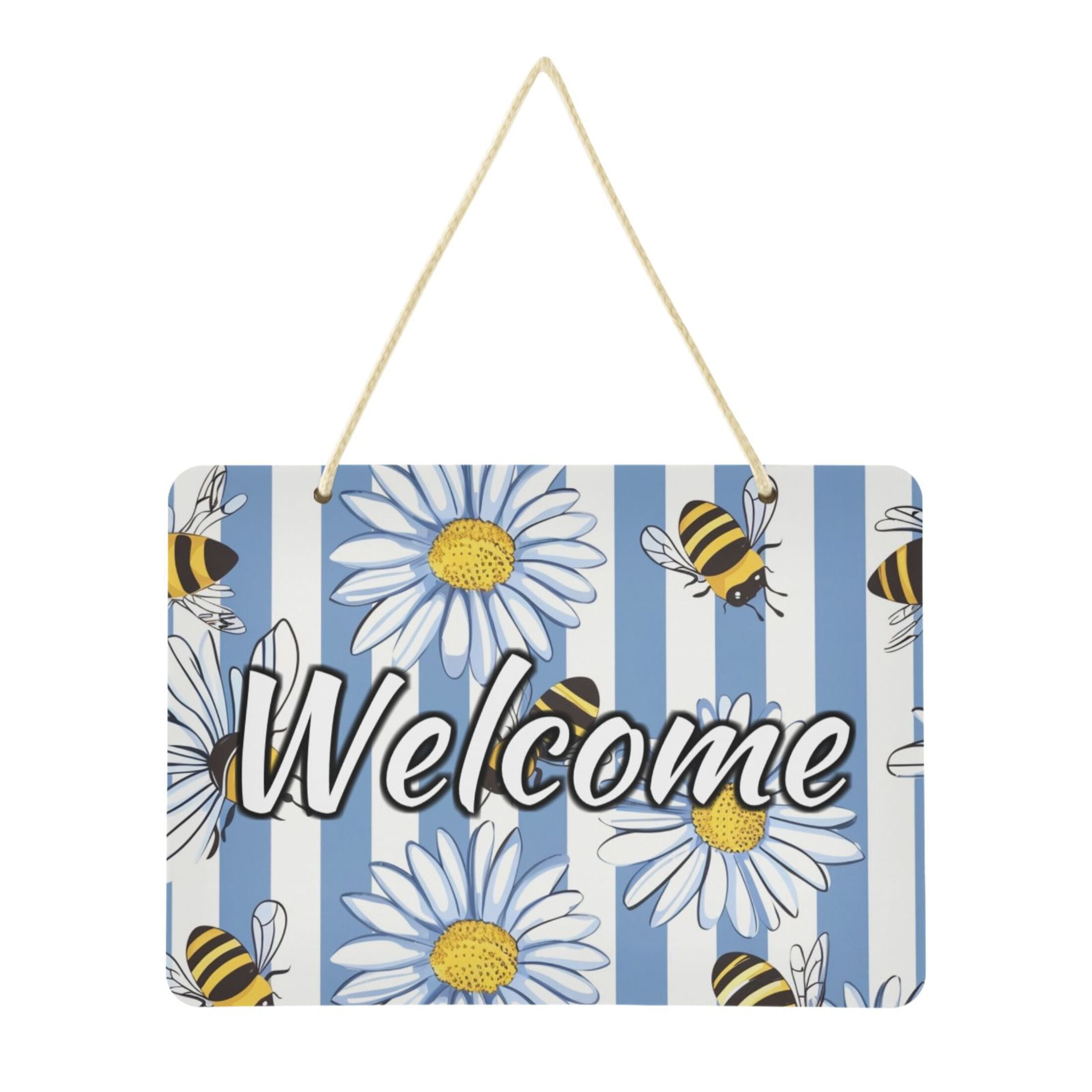 Welcome Door Sign Decoration Bee Flowers with Line 13.8" Rectangular ...