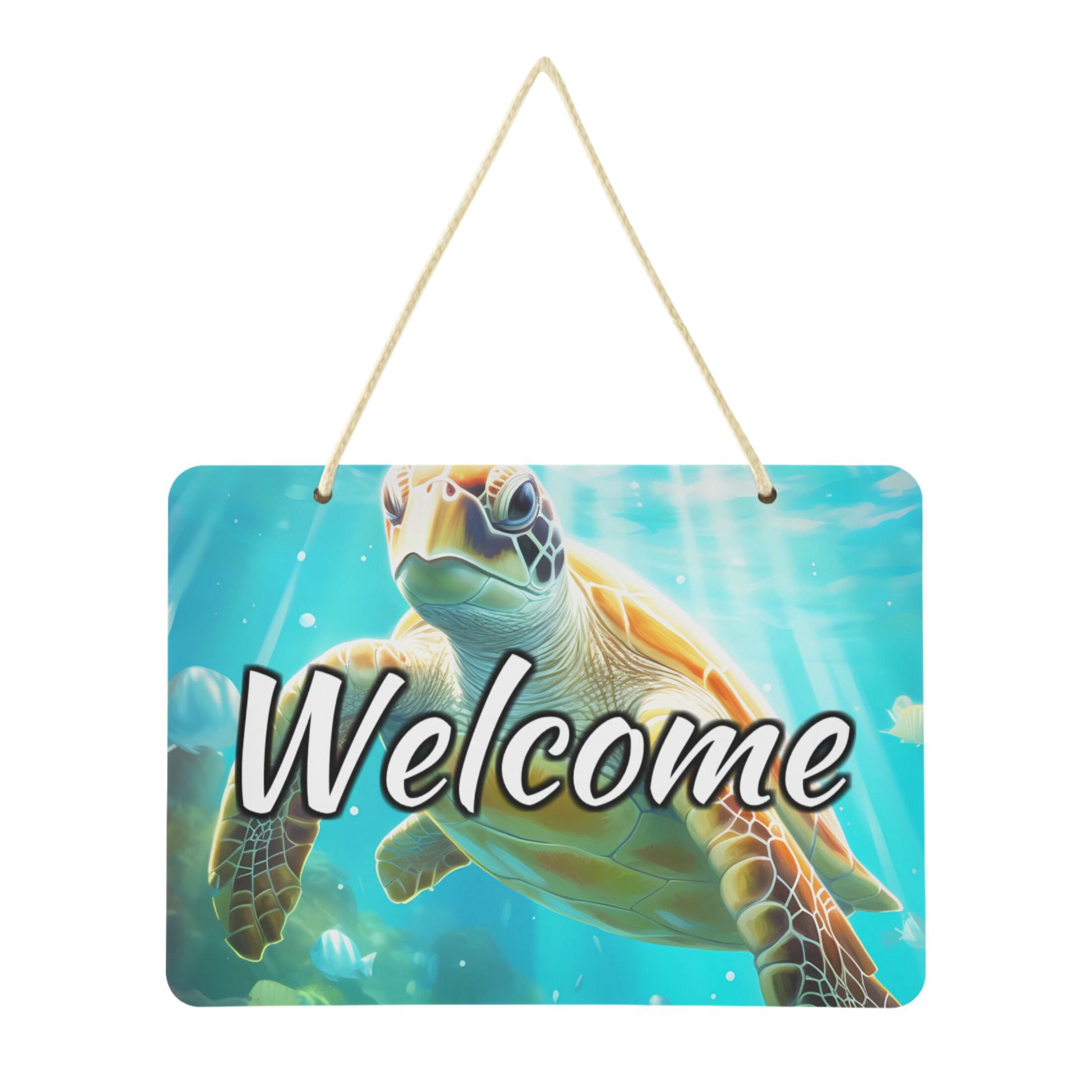Welcome Door Sign Decoration Big Sea Turtle in Sea Blue 13.8 ...