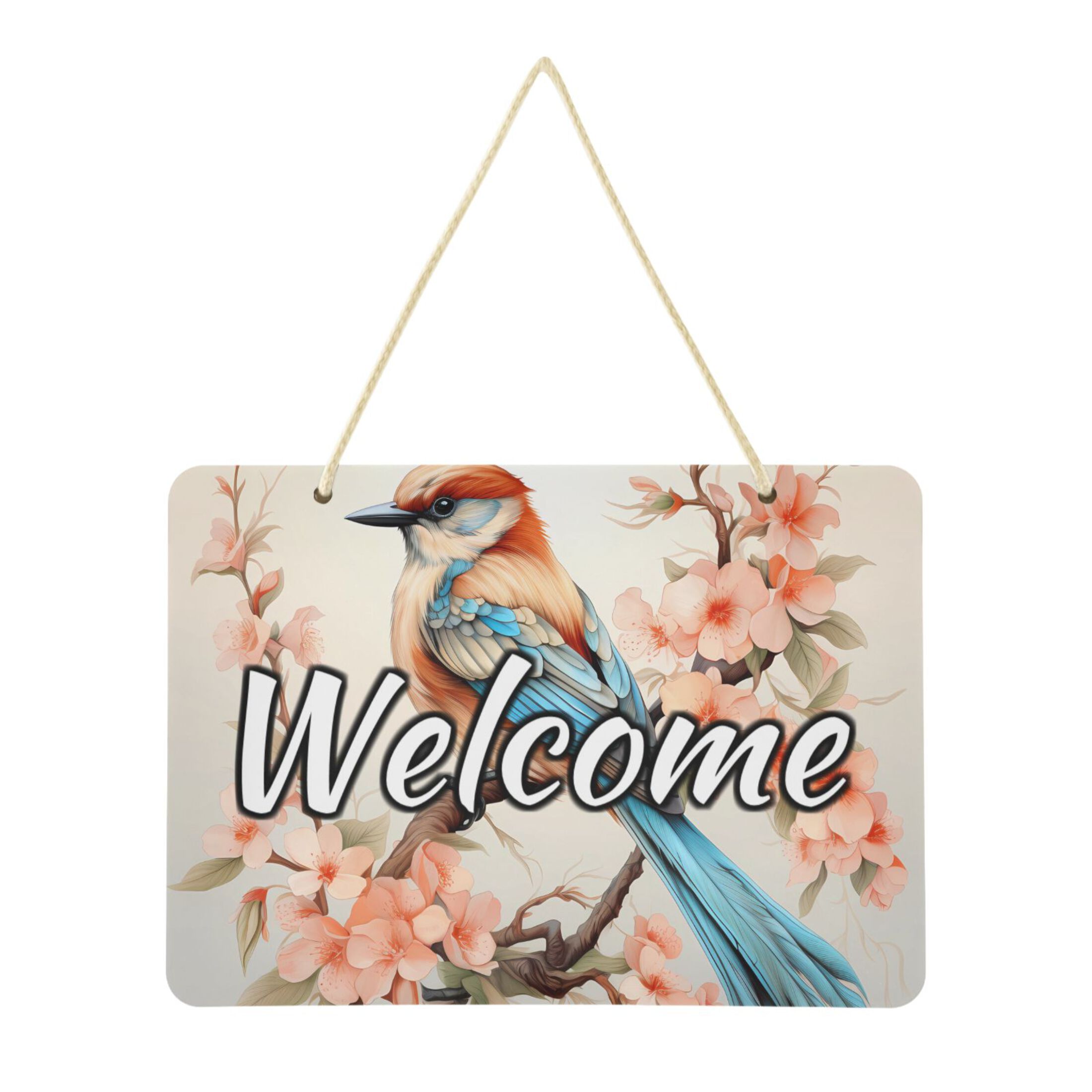 Welcome Door Sign Decoration Bird on Floral 13.8" Rectangular Front ...